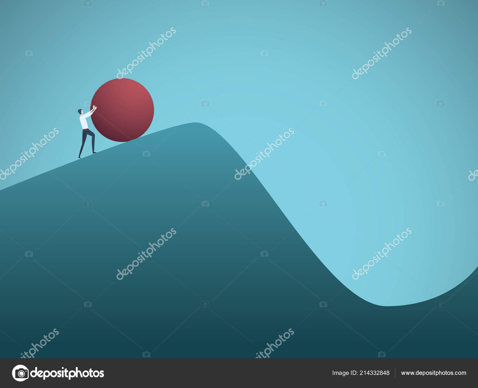 Businessman pushing boulder uphill vector concept of Sisyphus. Symbol ...
