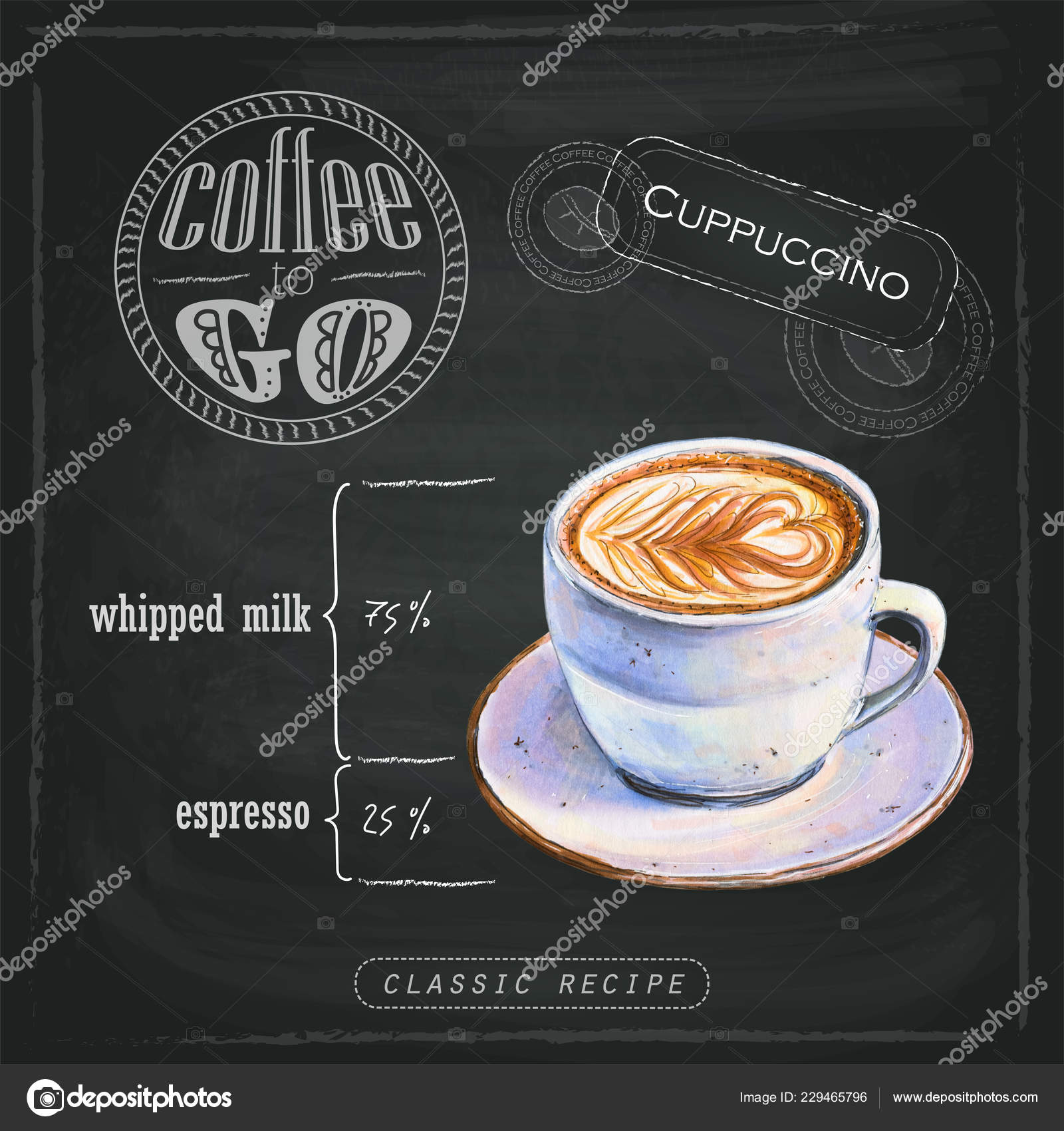 Illustration Ceramic Cup Saucer Tasty Cappuccino Beautiful Pattern Milk ...
