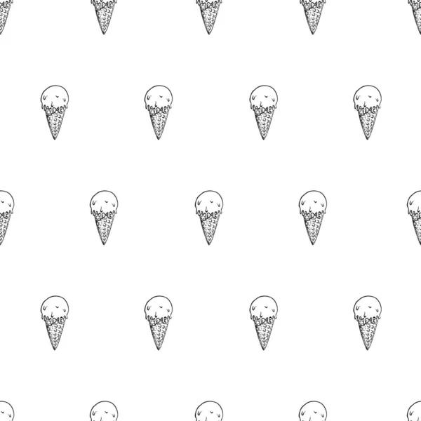 Ice Cream Waffle Cones Vector Seamless Pattern Fun Cartoon Illustration