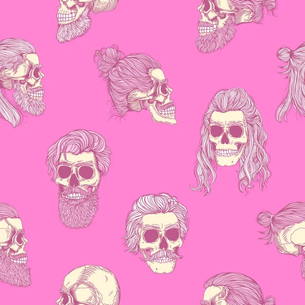 Vector Seamless Pattern Human Skulls Inversion Colored Palm Leaves Line ...