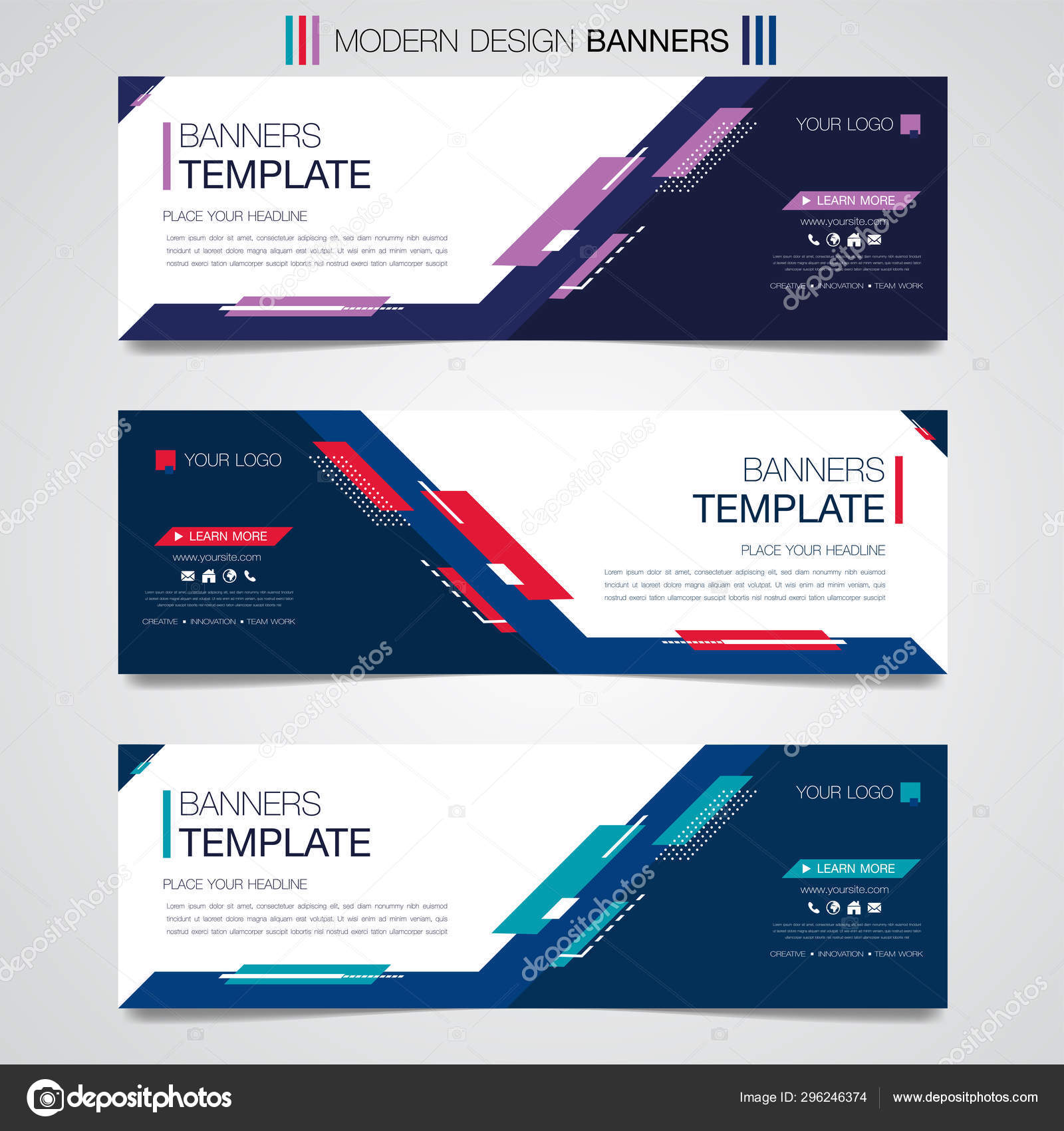 Abstract Horizontal Business Banner Geometric Shapes Design Web Set ...