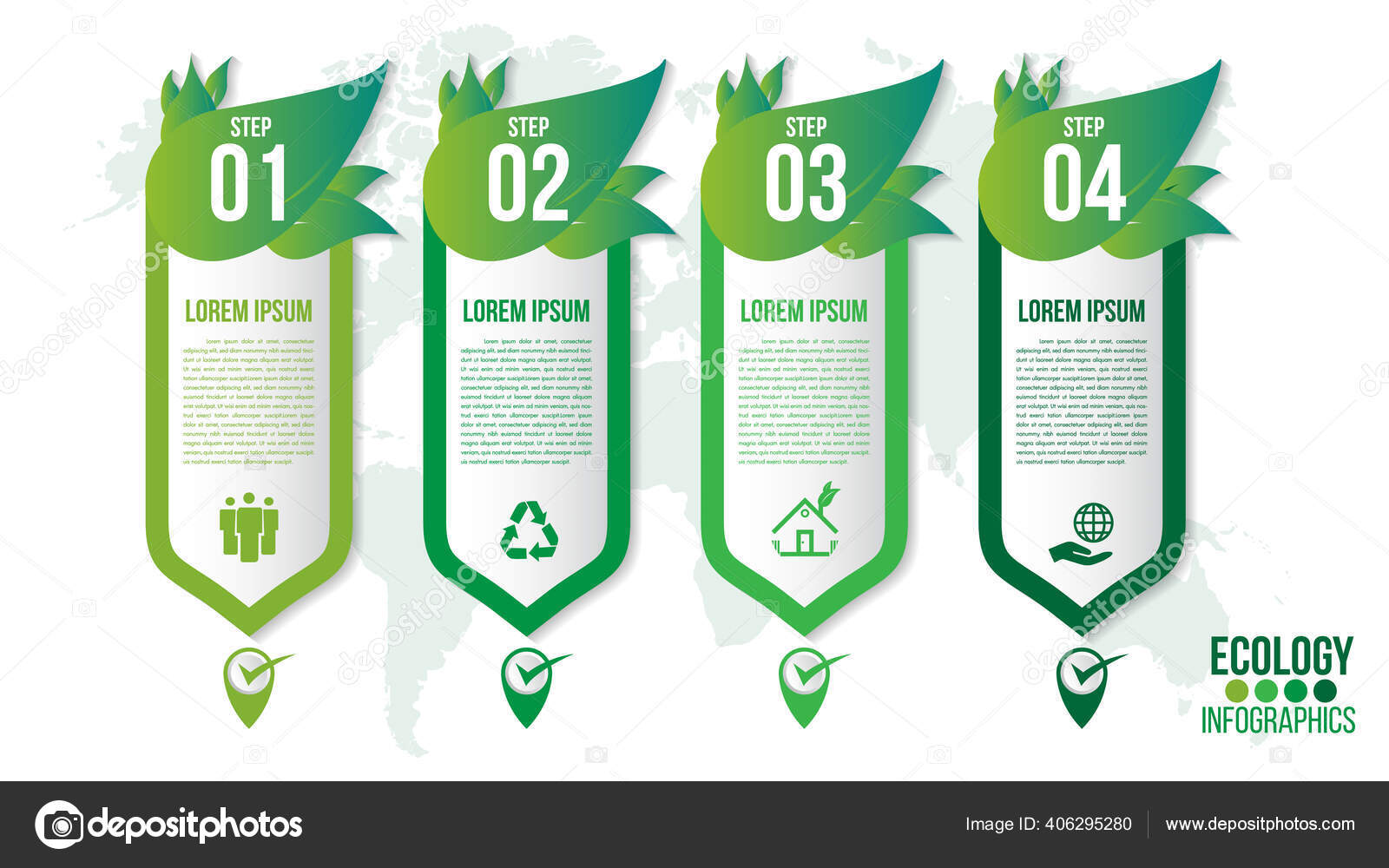 Ecology Infographics Green Friendly Environment Leaf World Map Vector ...