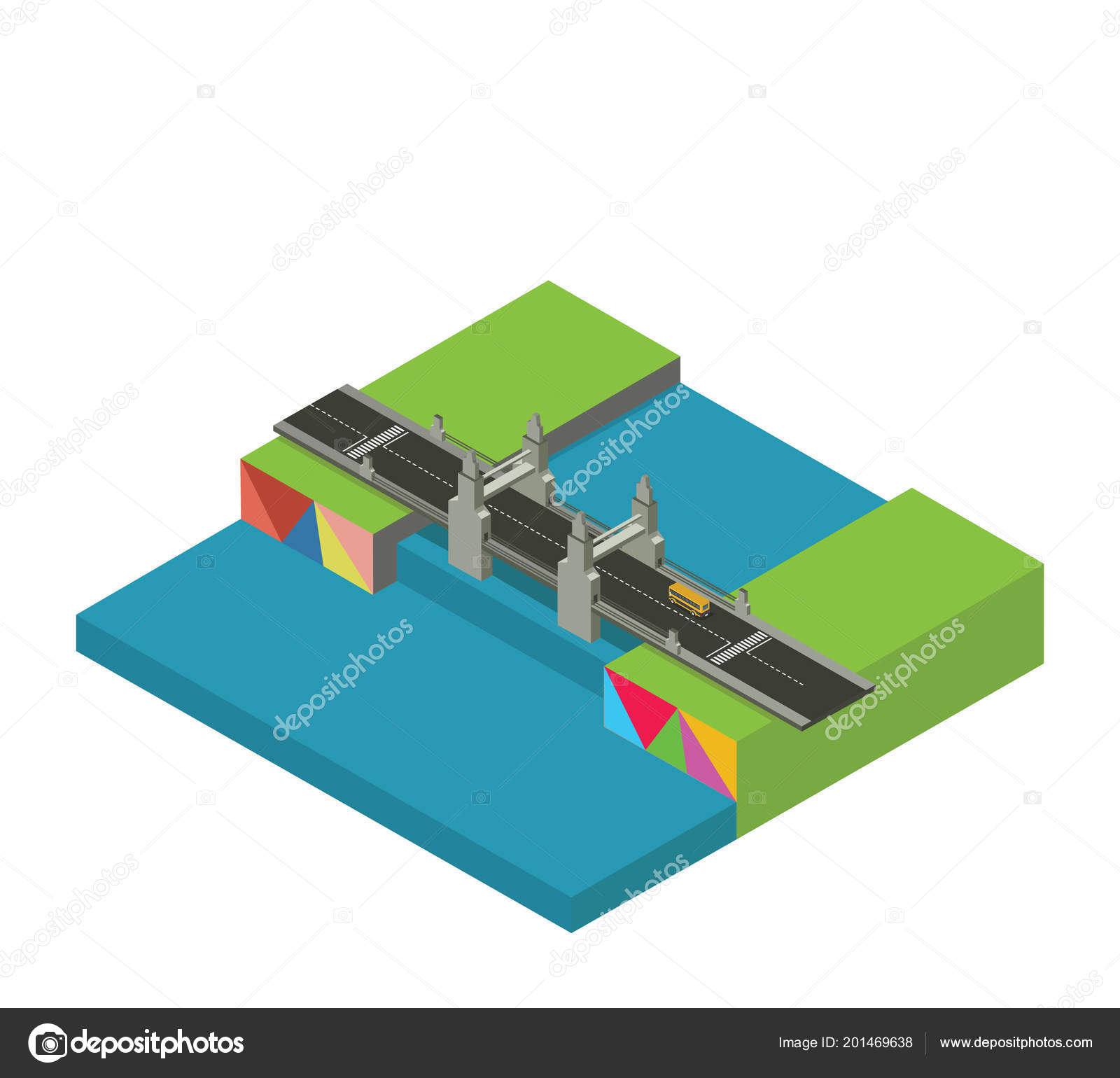 Isometric Urban City Bridge Vector Illustration Stock Vector Image by ...