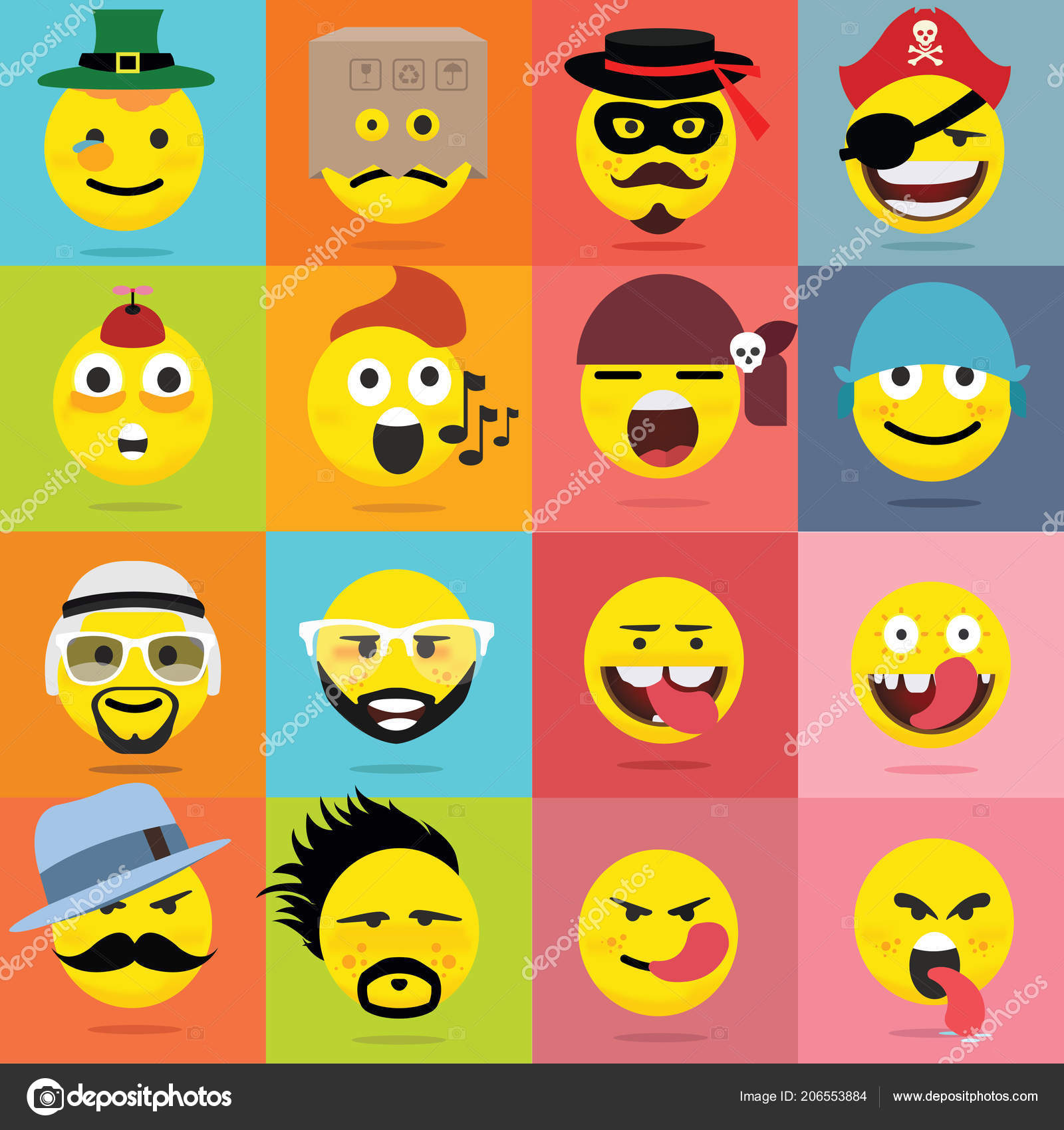 Creative Emoticons Smileys Color Background Vector Illustration Stock ...