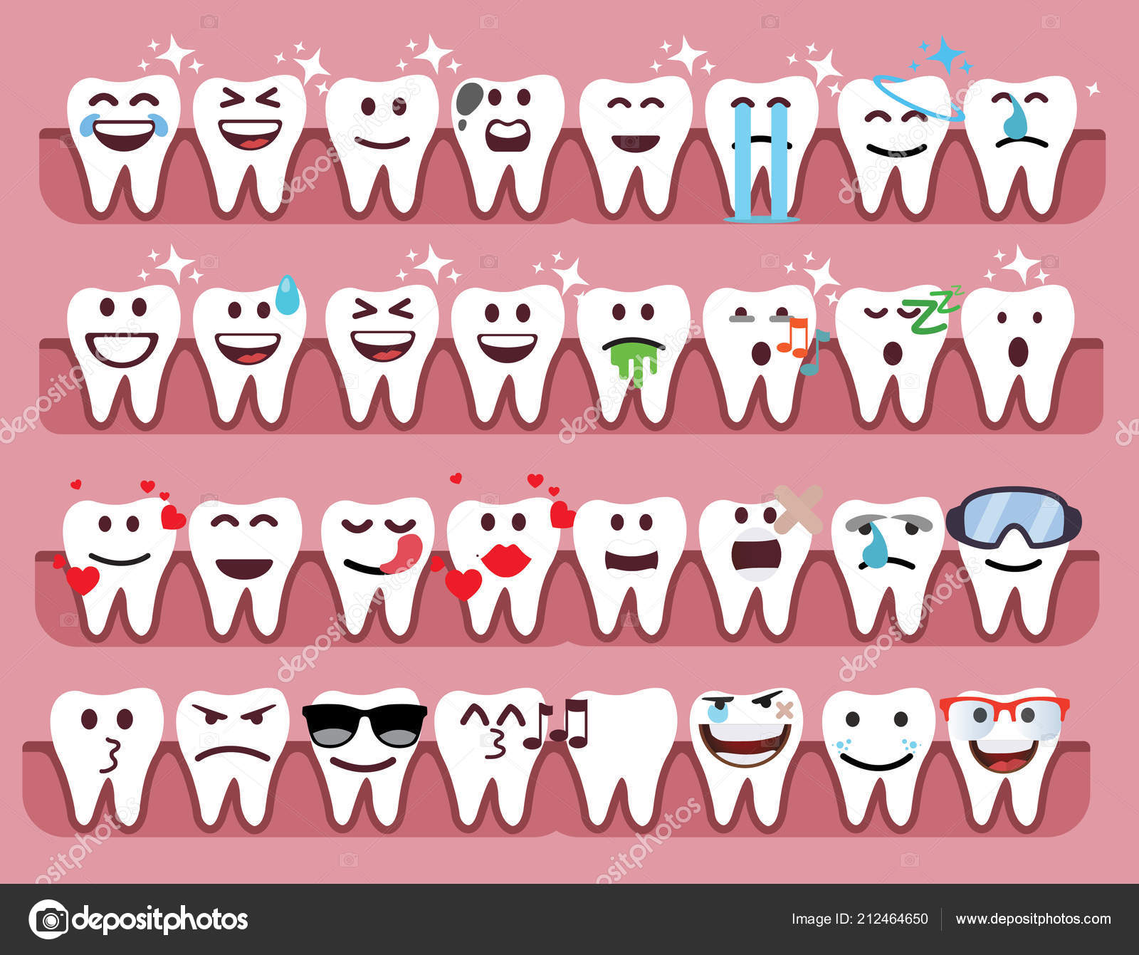 Set Cute Tooth Emoji Emoticons Vector Illustration Stock Vector by ©Sky ...