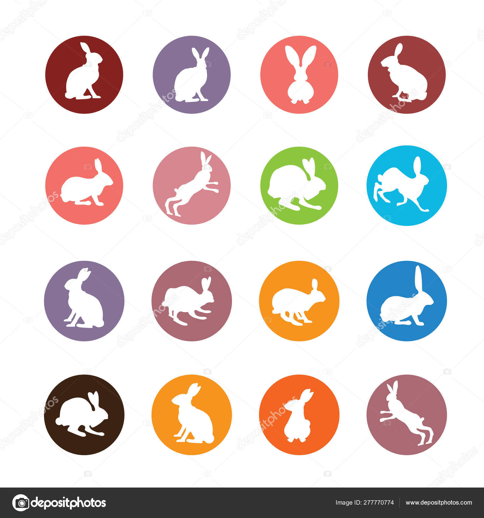 Colorful Vector Illustration Rabbit Silhouettes Icon Set Stock Vector ...