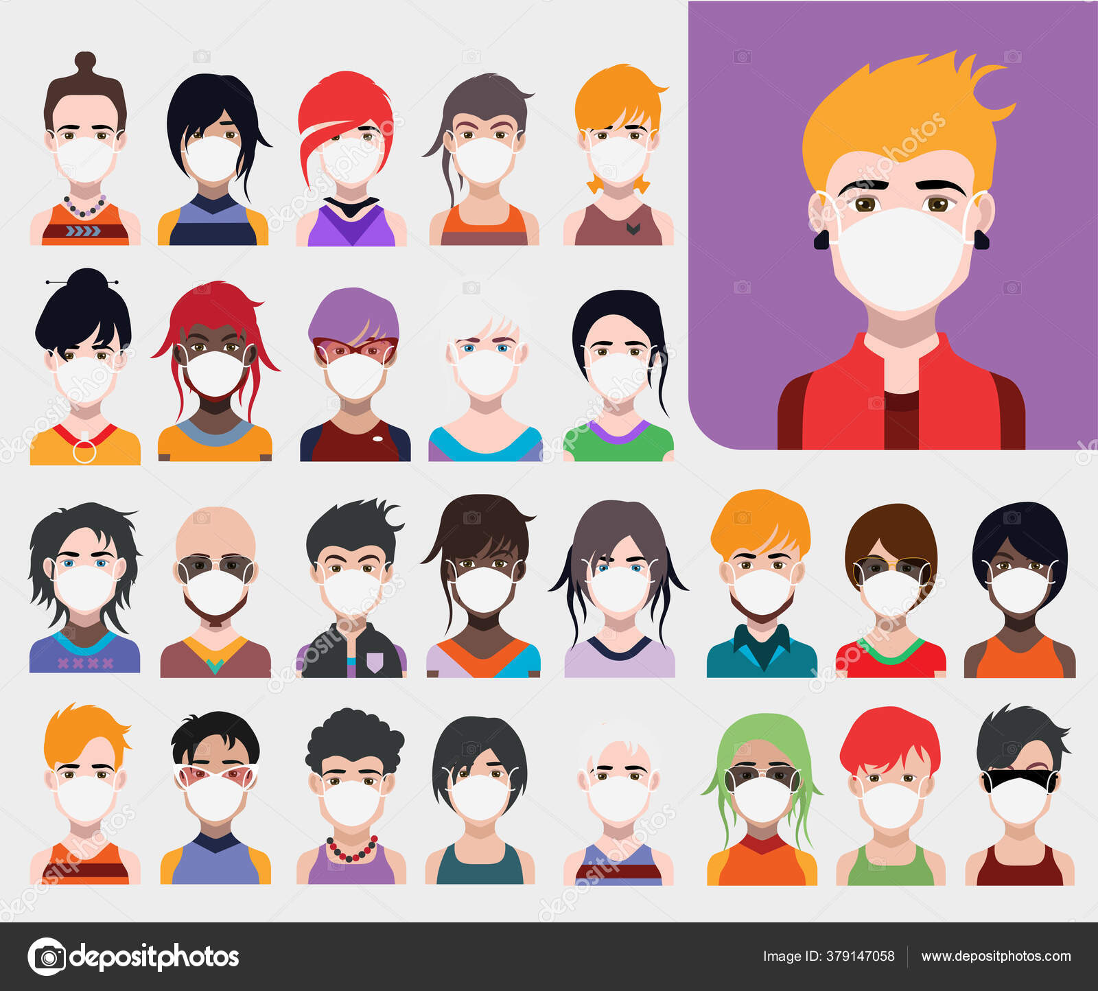 People Avatars Protective Masks Vector Women Men Avatar Quarantine Time ...