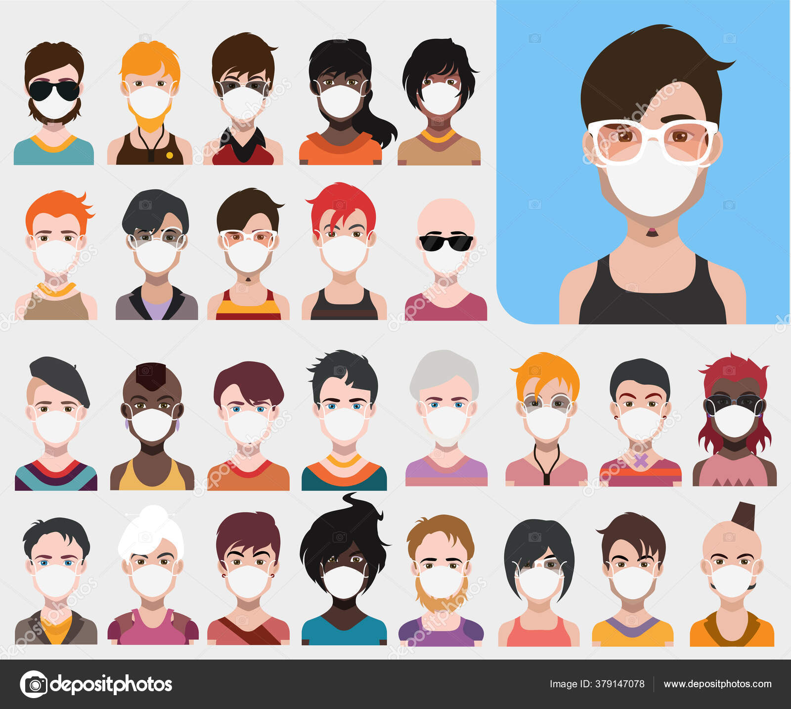 People Avatars Protective Masks Vector Women Men Avatar Quarantine Time ...