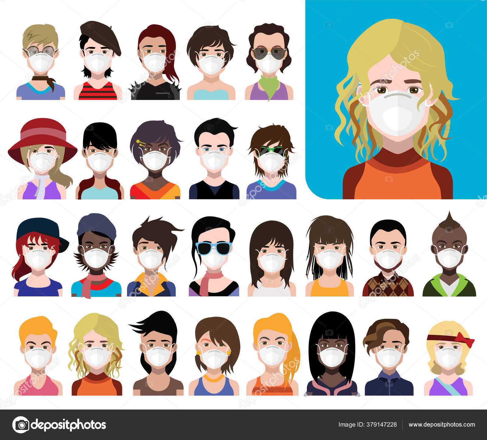 People Avatars Protective Masks Vector Women Men Avatar Quarantine Time ...