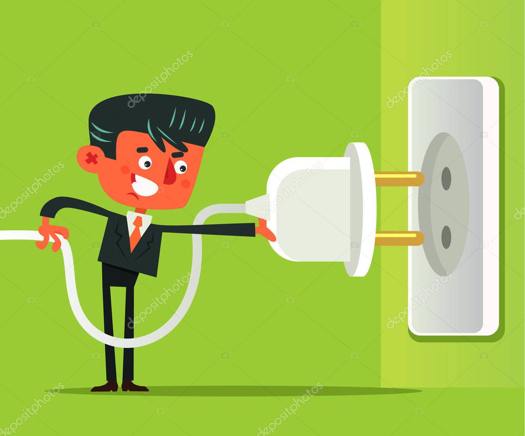 Trabajador de oficina hombre de negocios conectar y desconectar toma de ...