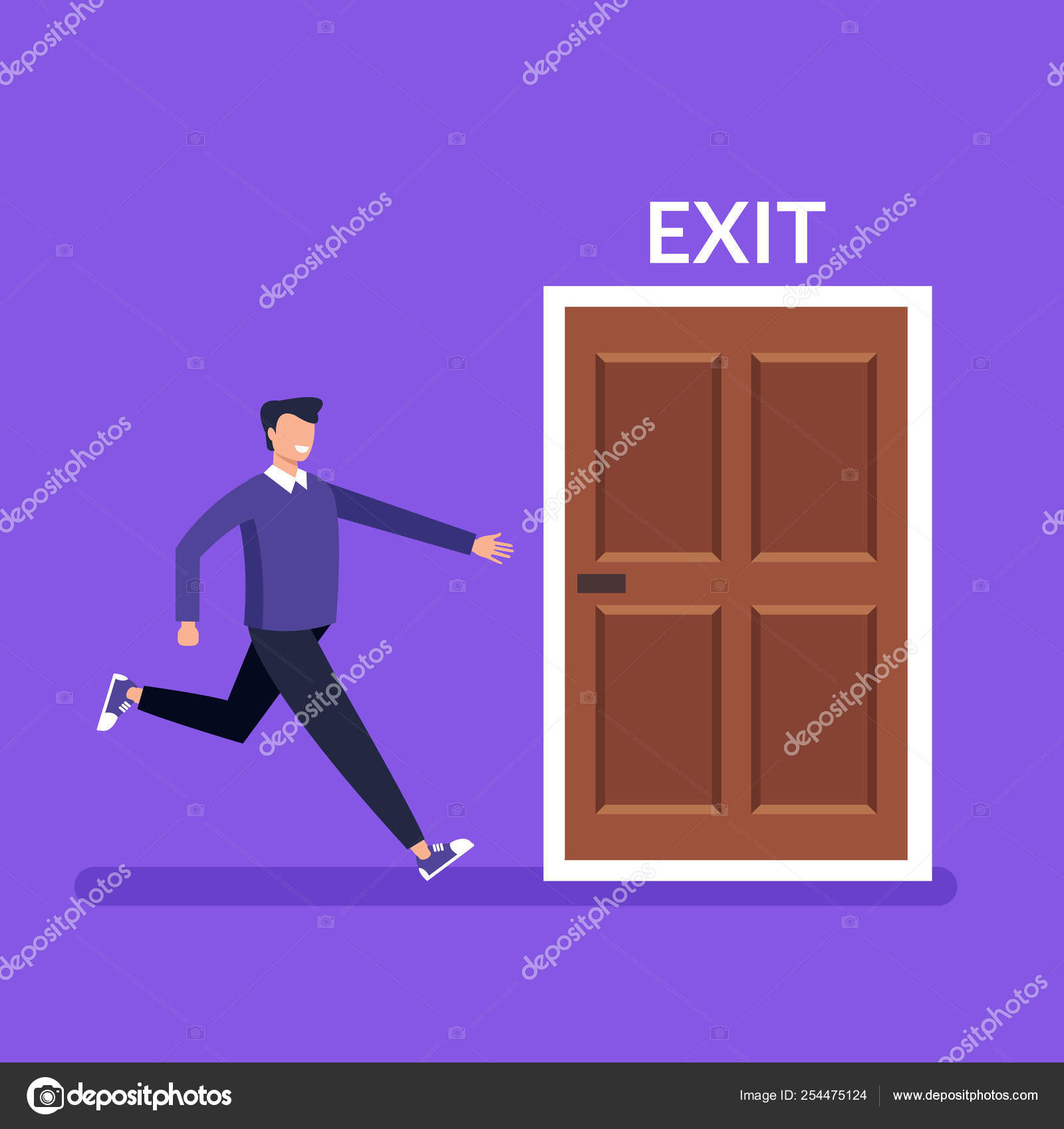 Man Character Running Fast Door Exit Vector Design Graphic Flat Stock ...