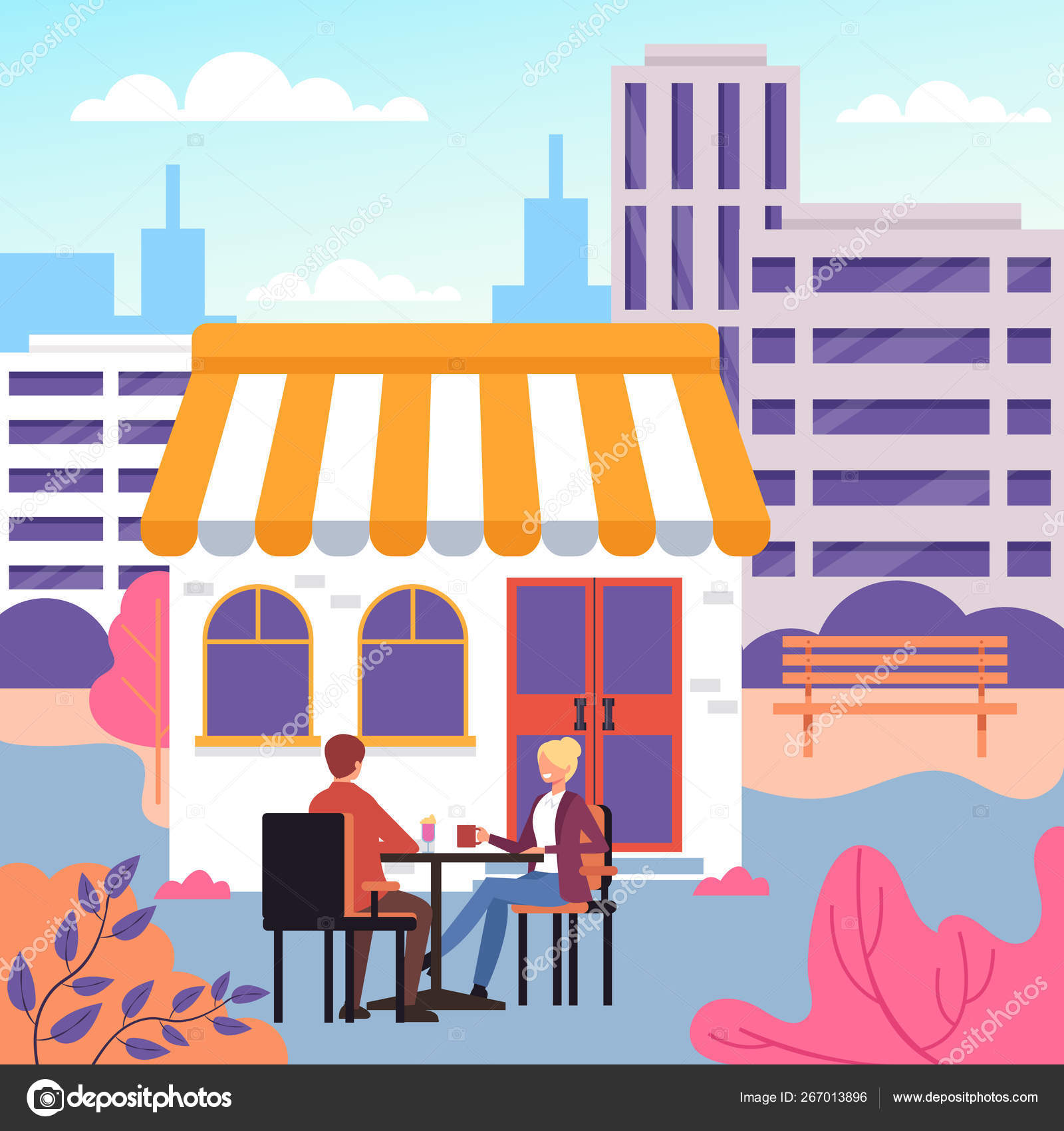 Two People Man Woman Sitting Cafe Drinking Coffee Vector Design Stock ...