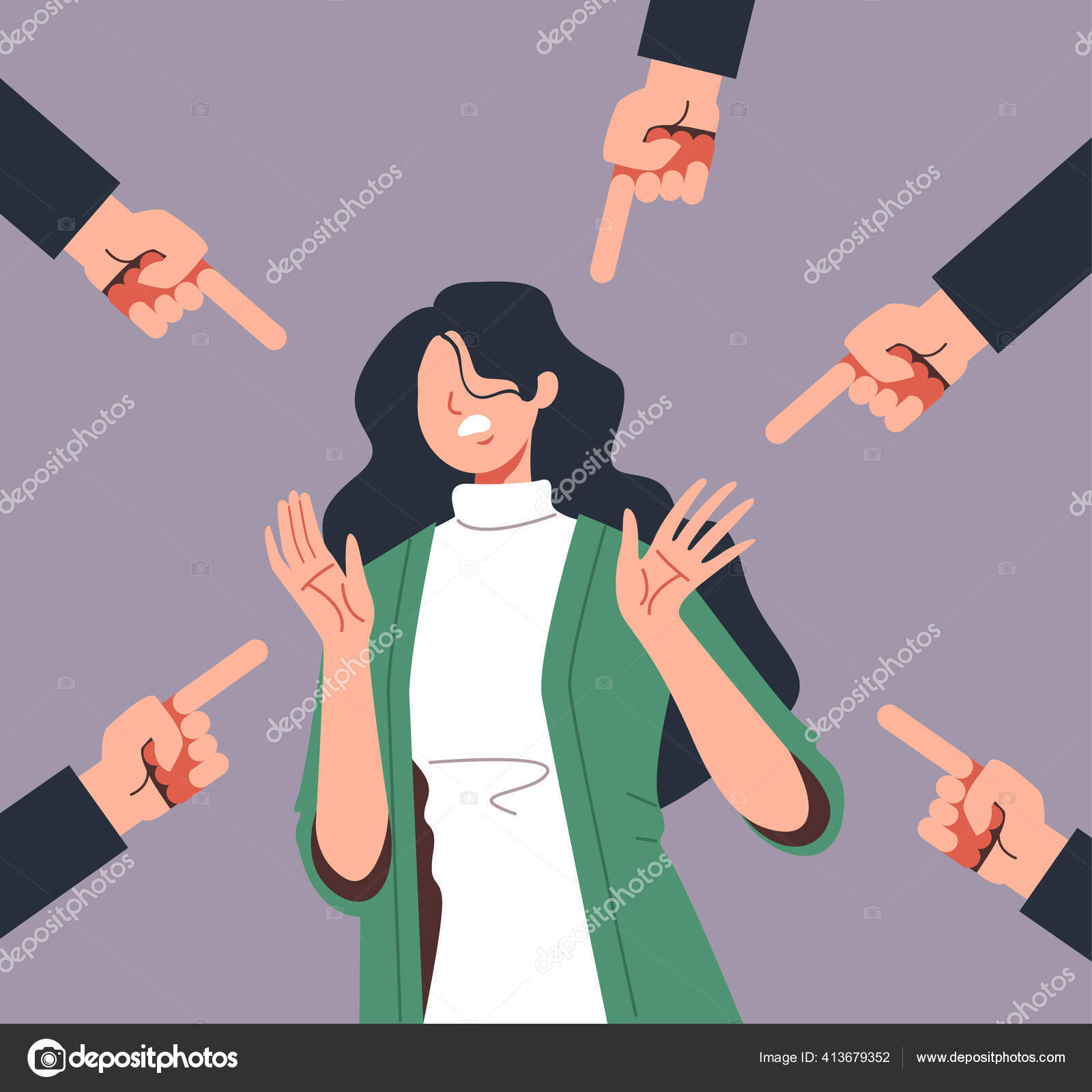 Bulling Blaming Emotional Stress Woman Social Problems Concept Vector ...