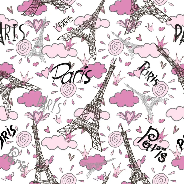 Vector Seamless Pattern Eiffel Tower Paris Romantic Background Stock ...