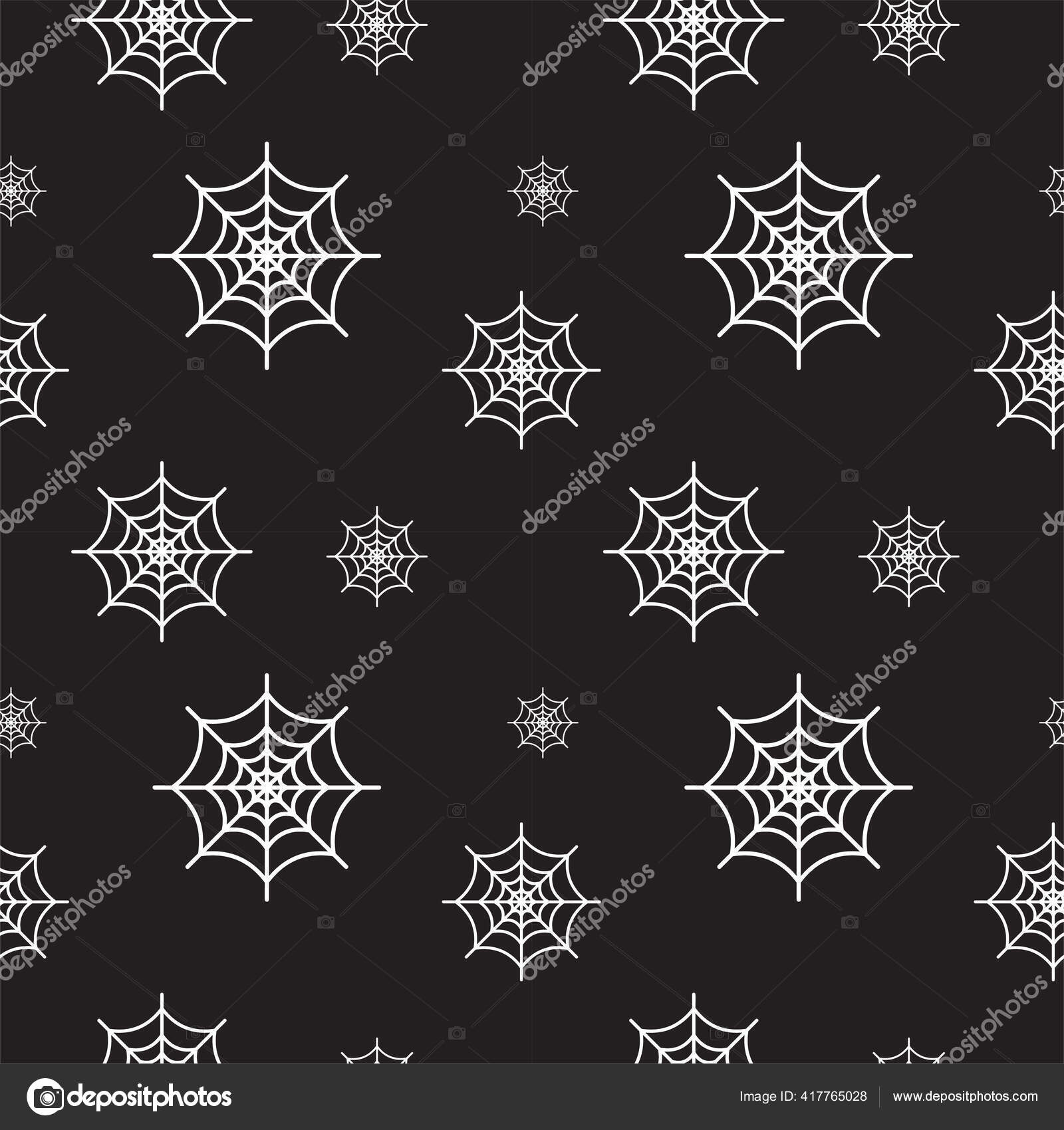 White Cobweb Texture Vector Illustration Black Color Background Seamles ...