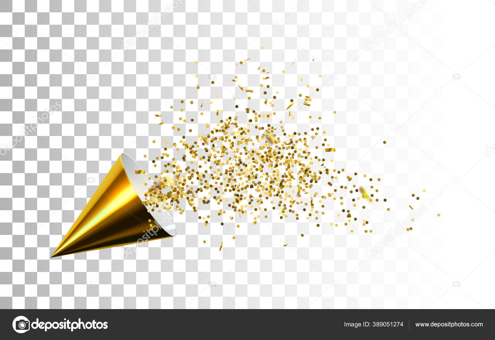 Golden party popper with exploding star confetti glitters. Stock Vector ...