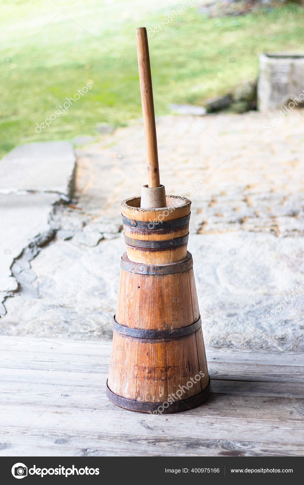 Butter churn - old traditional wooden plunger-type butter churn Stock ...