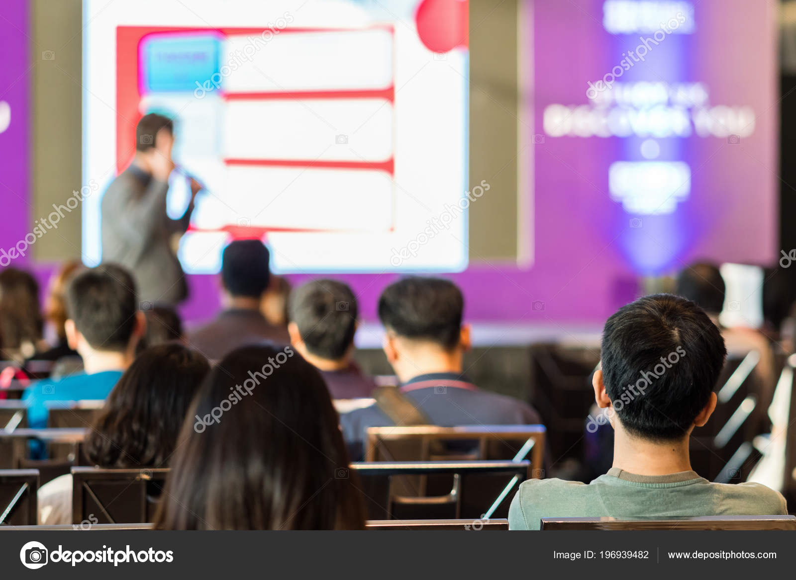 Rear View Audience Conference Hall Seminar Meeting Which Have Speaker ...