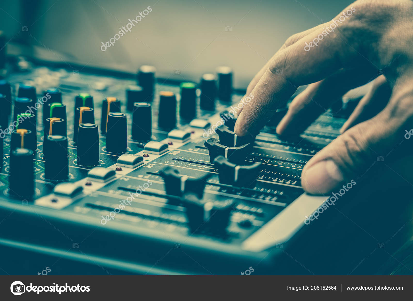 Closeup Hand Adjust Audio Mixer Music Equipment Concept Stock Photo by ...