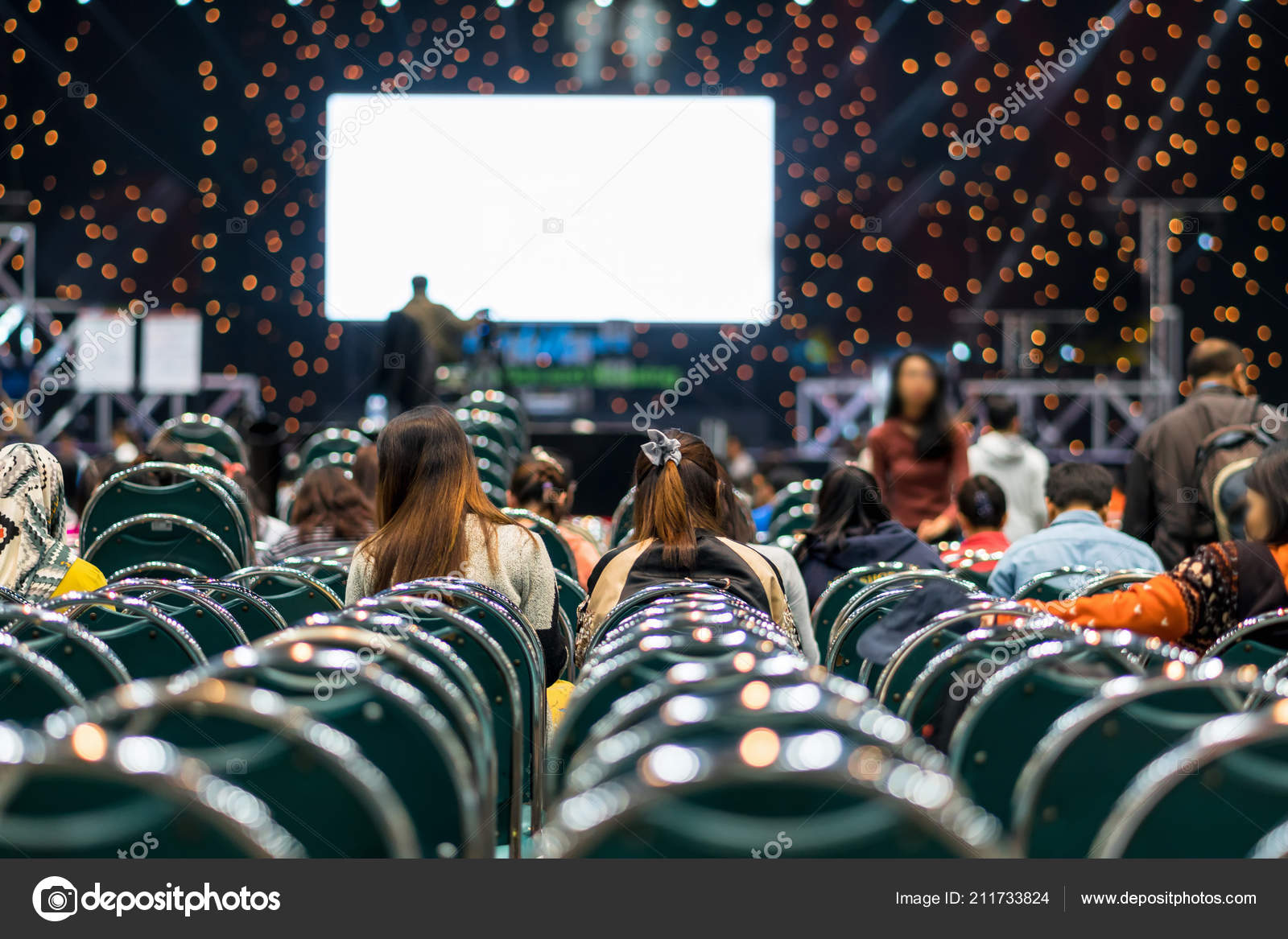 Rear View Audience Conference Hall Seminar Meeting Which Have Speakers ...