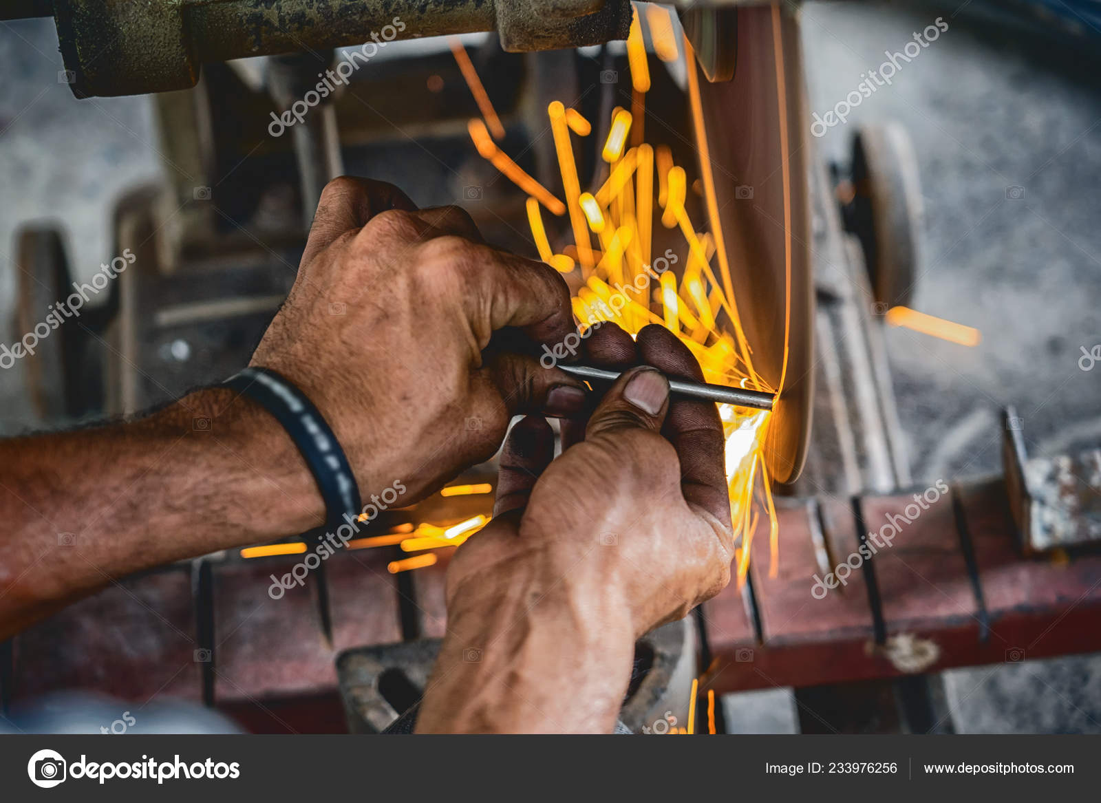 Professional Machinist Hand Working Saw Machine Metal Cutting Working ...