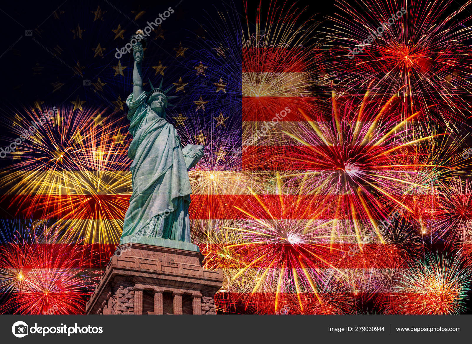 4th Of July Fireworks Statue Of Liberty