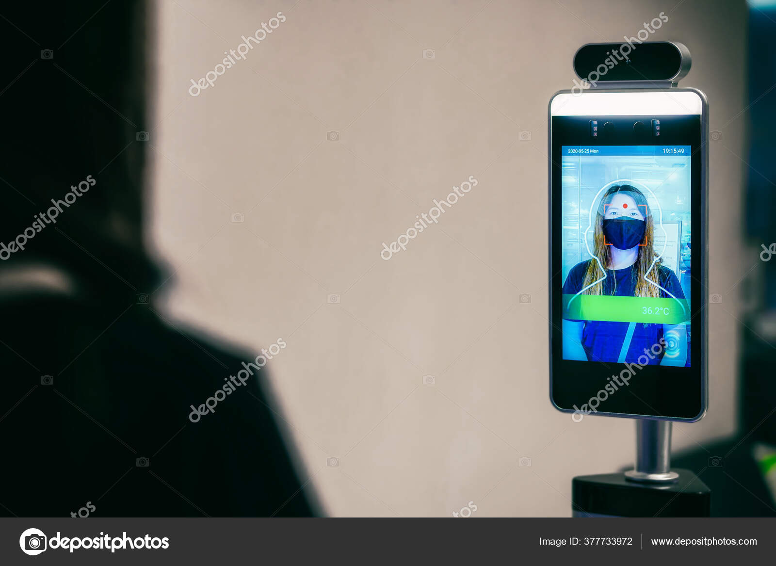 Closeup Thermal Scan Machine Checking Scanning Temperature Asian ...
