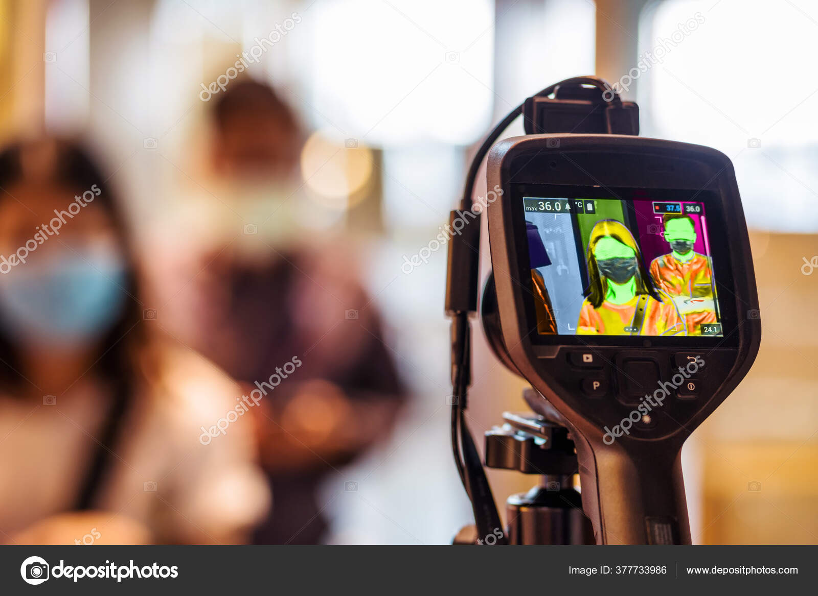 Closeup Thermal Scan Machine Checking Scanning Temperature Asian ...