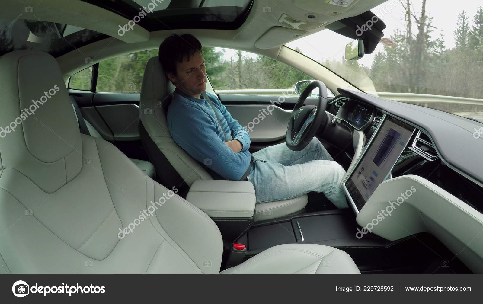 Tesla Autonomous Car March 2017 Male Driver Sleeping Self Driving ...