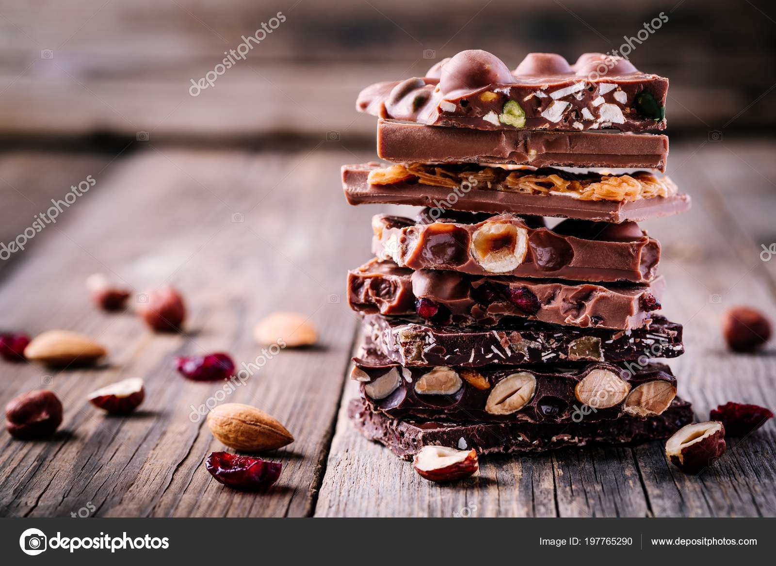 Stack Milk Dark Chocolate Nuts Caramel Fruits Berries Wooden Rustic ...