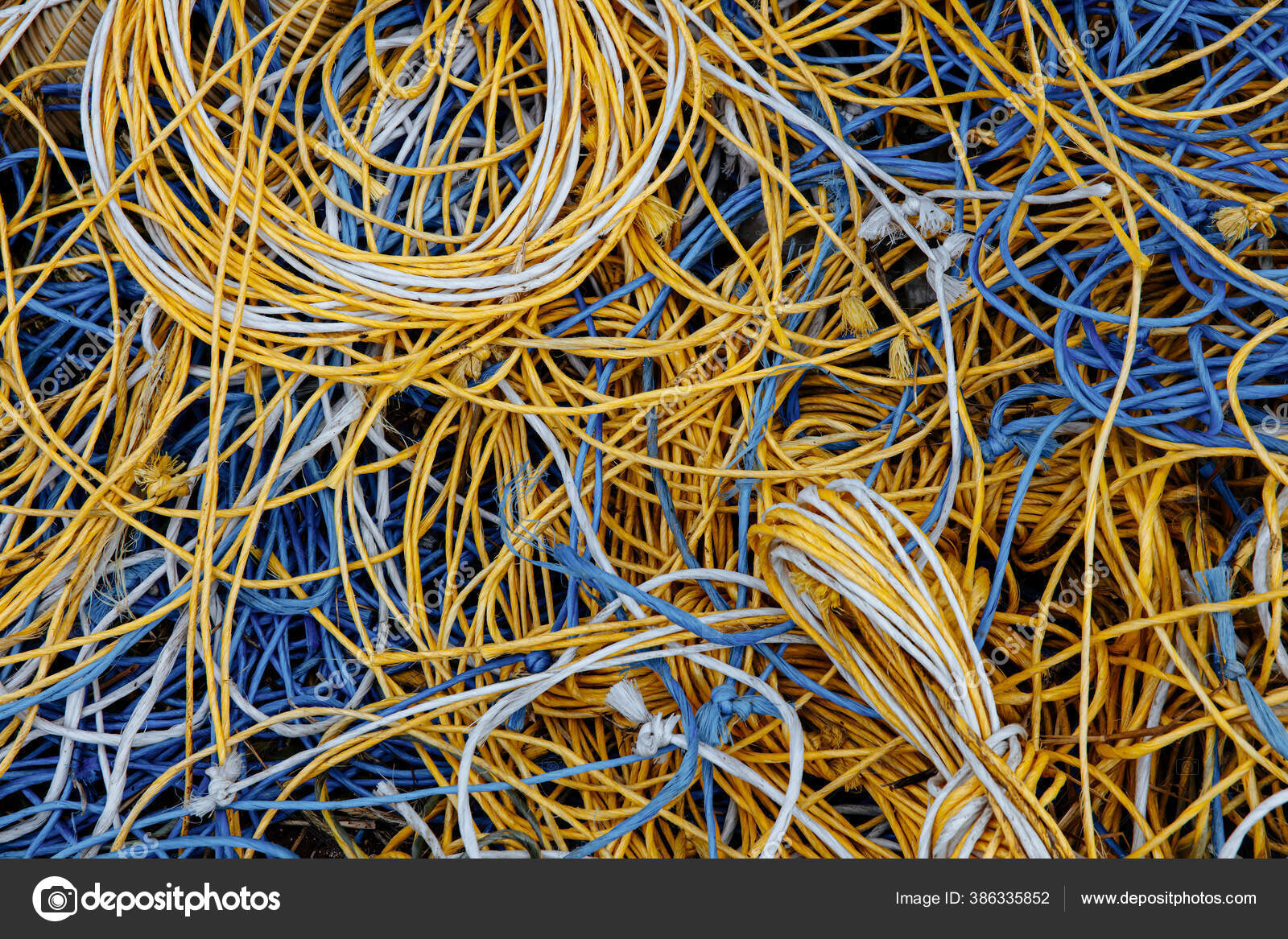 Texture Background White Blue Yellow Ropes Scattered Randomly Pile ...