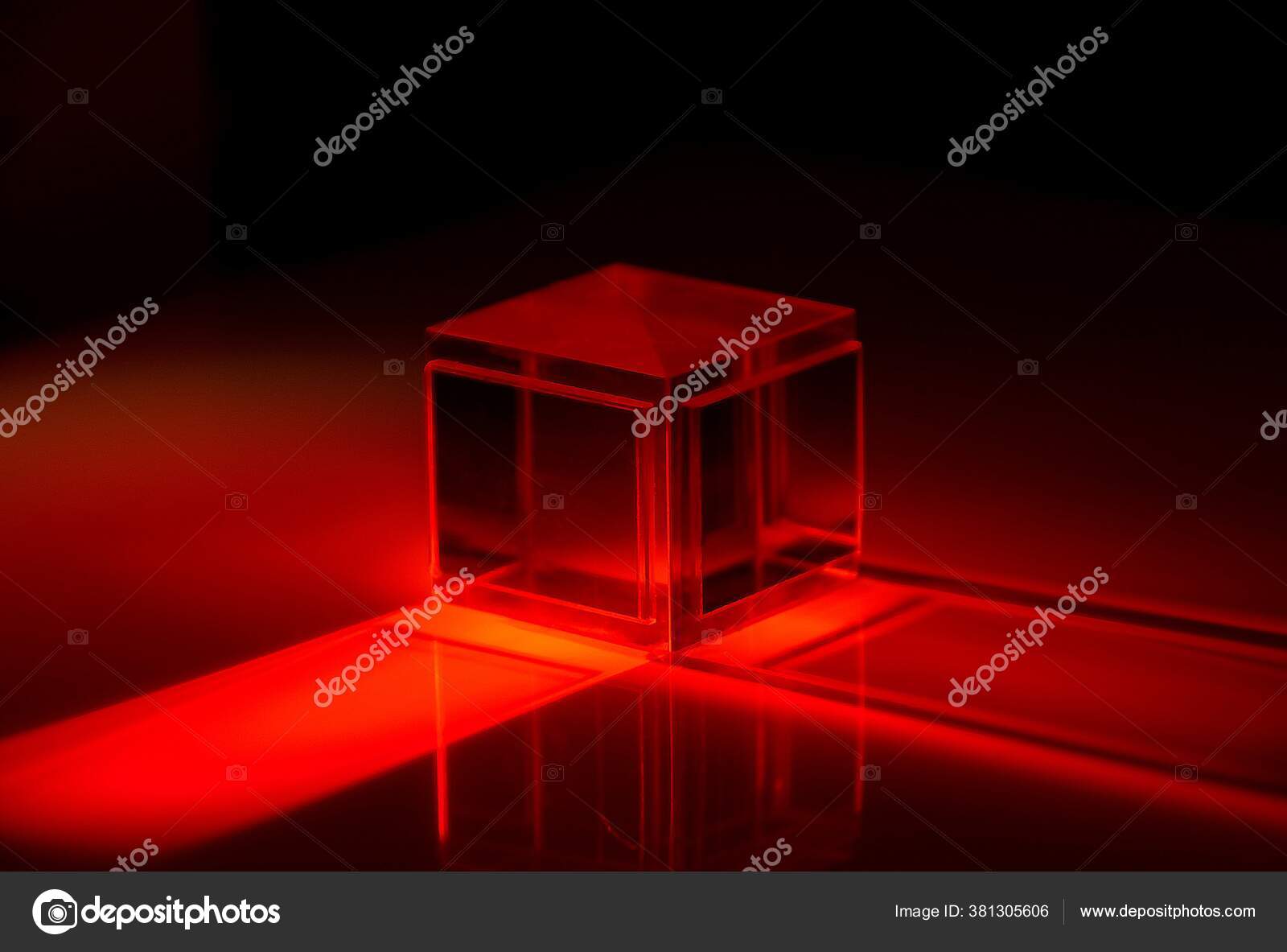 Beautiful Crystal Cube Prism Illuminated Red Light Black Surface ...