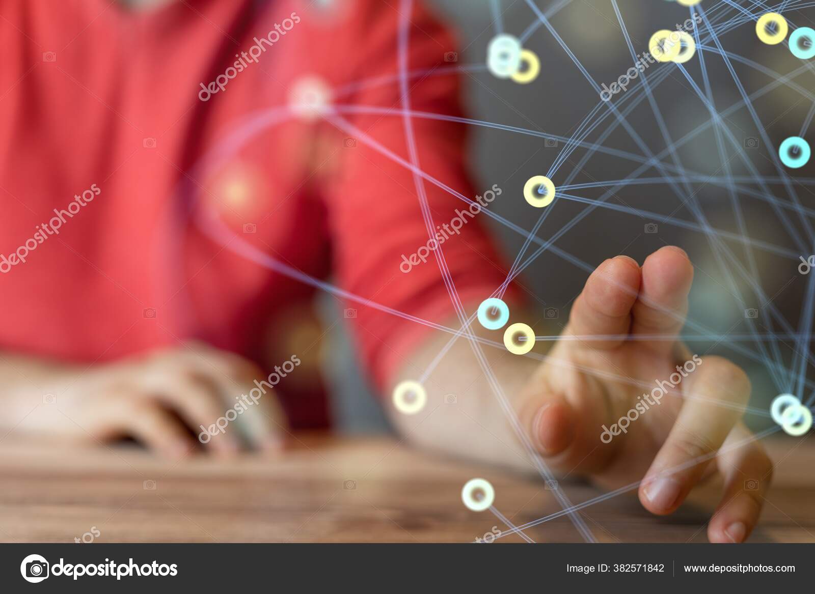 Person Pointing Two Fingers Blue Graphic Network Connection ...