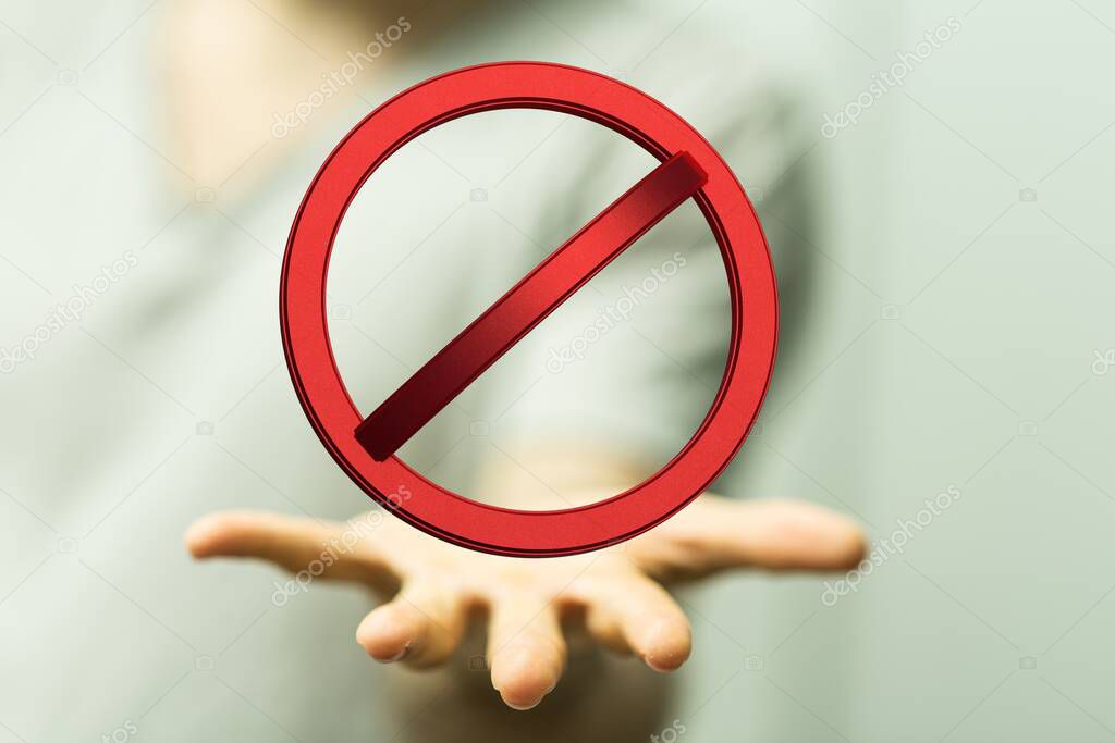 La ilustración de una señal de stop en la parte superior de una mano ...