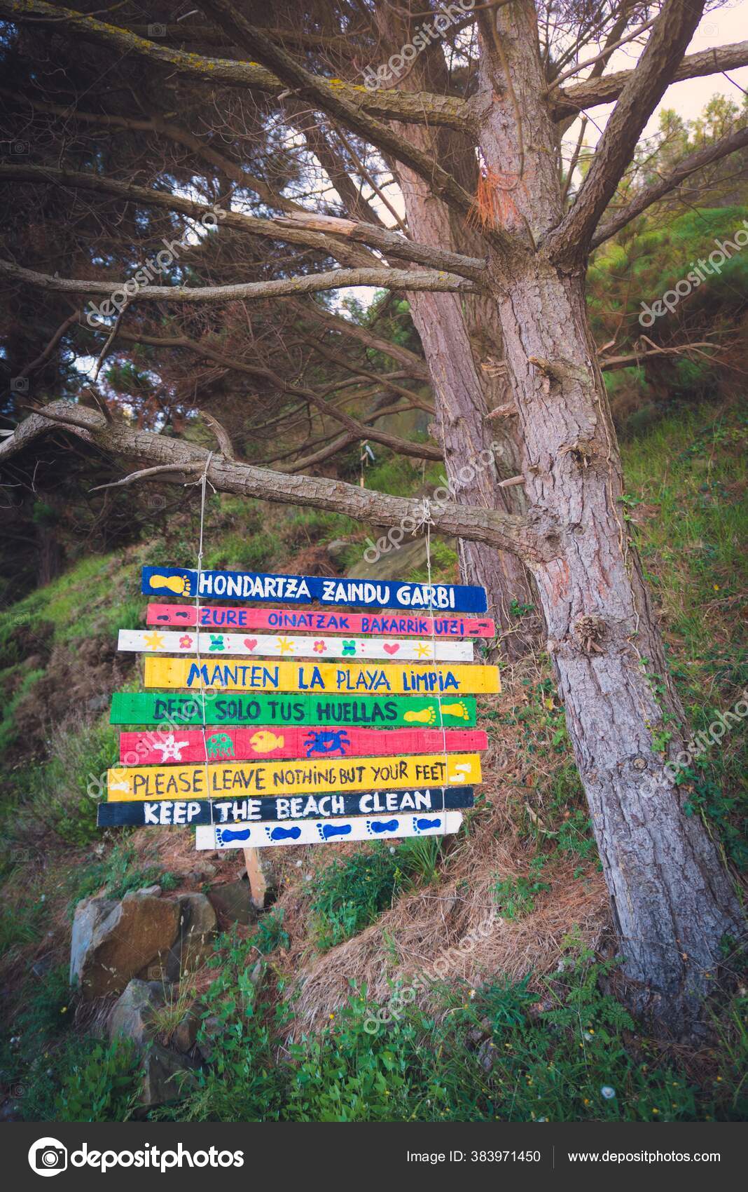 Vertical Shot Sign Entrance Arribolas Beach Basque Country Written ...