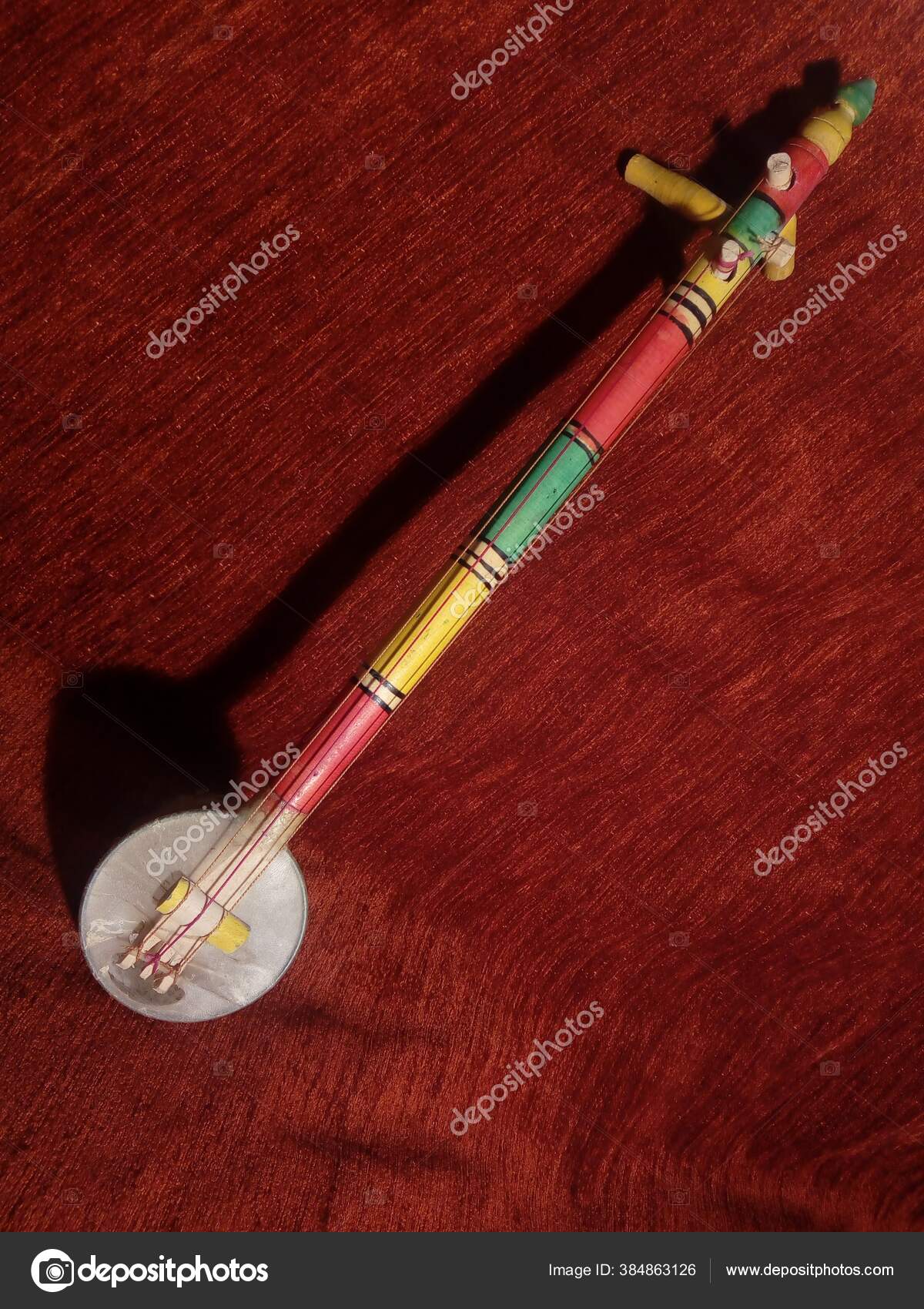 Closeup Vintage Moroccan Lute Instrument Red Surface Stock Photo by ...