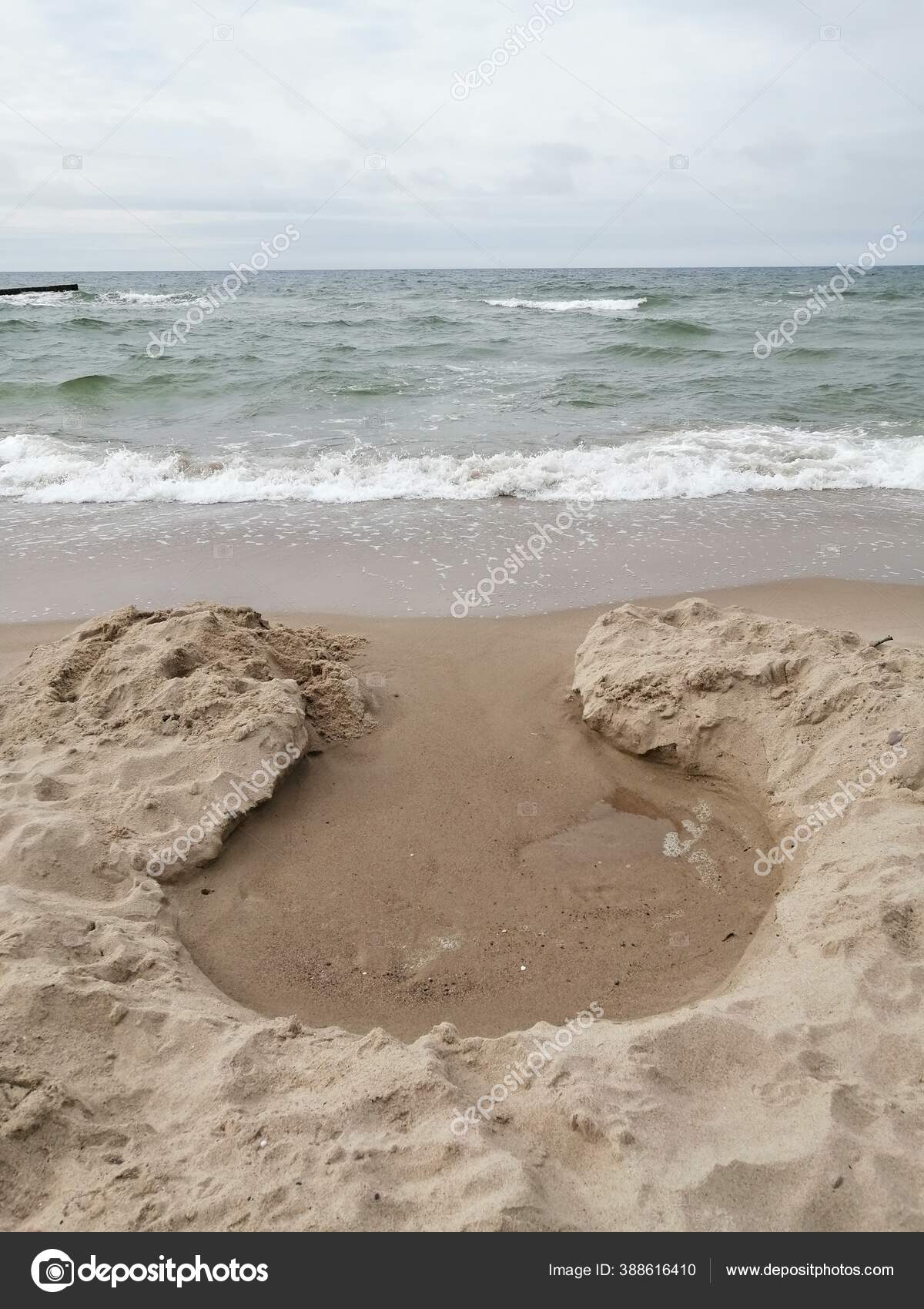 Vertical Shot Small Bunker Water Made Sand Beach — Stock Photo ...