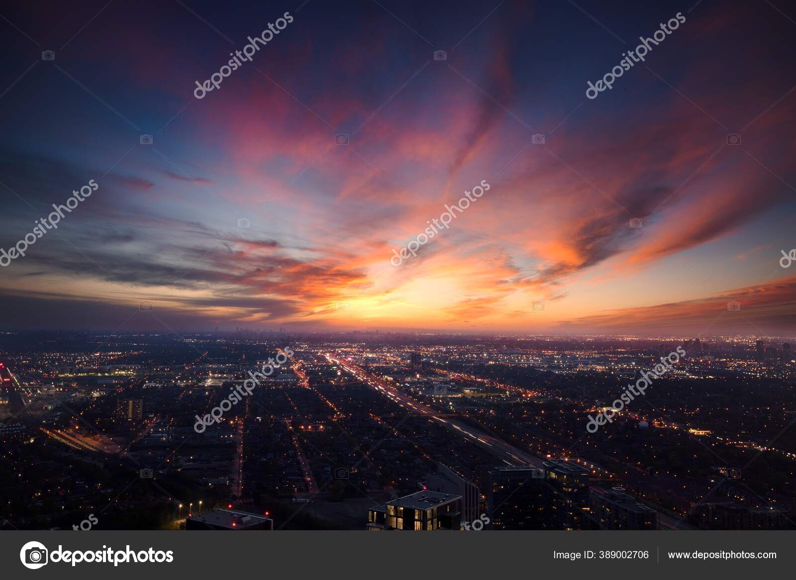 Rooftop View Gorgeous Sky City Lights Stock Photo by ©Wirestock 389002706