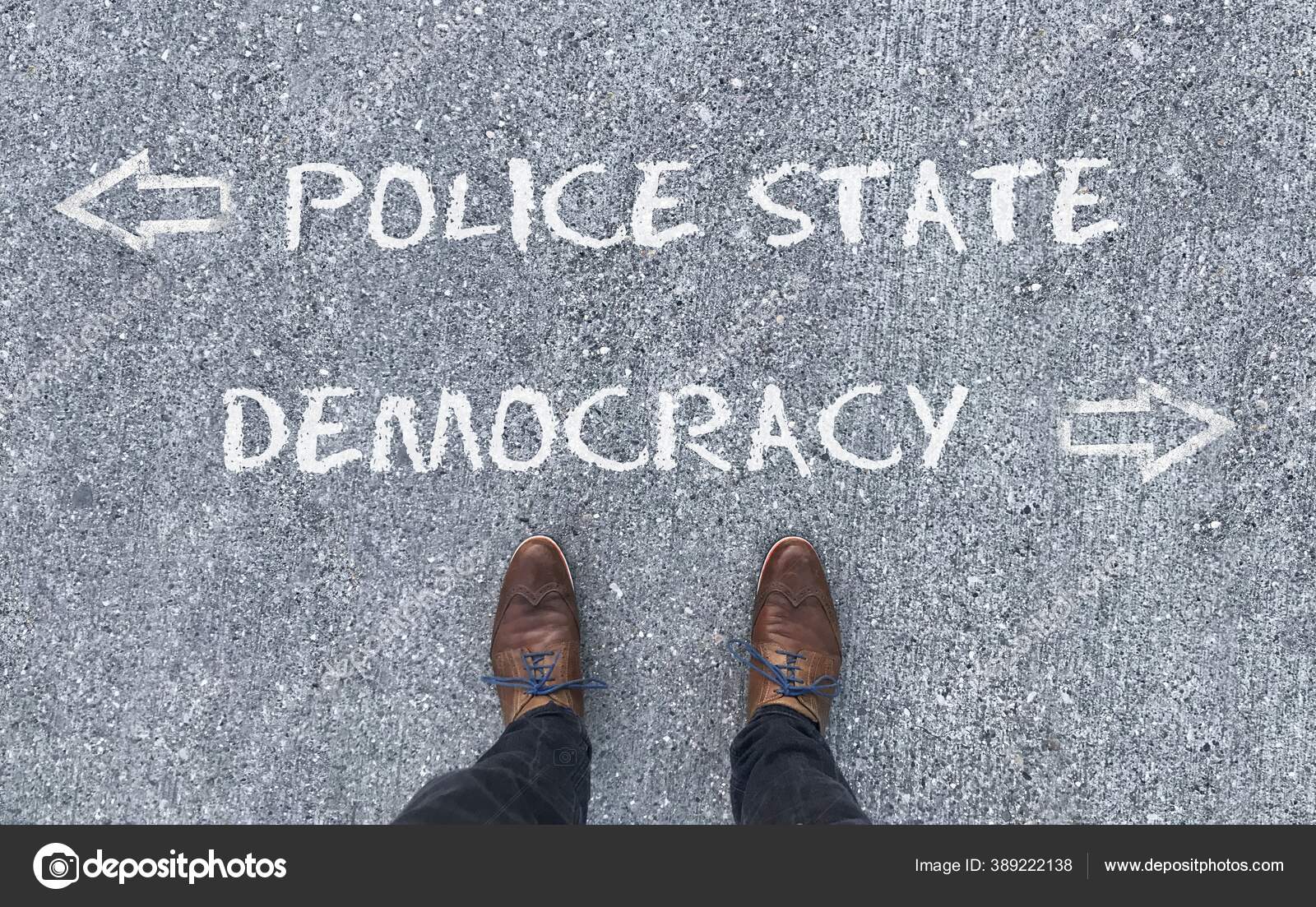 Top View Man Standing Front Words Police State Democracy Arrows Stock ...