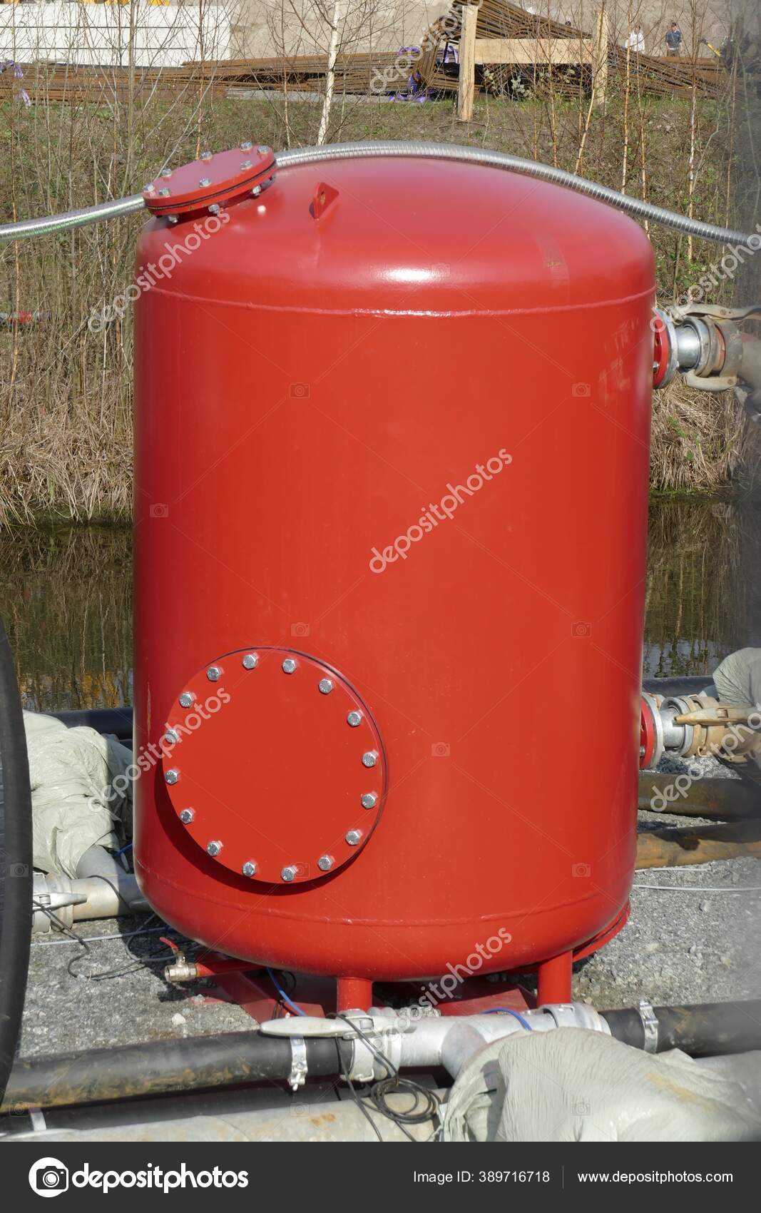 Vertical Shot Red Water Tank Lowering Groundwater — Stock Photo ...