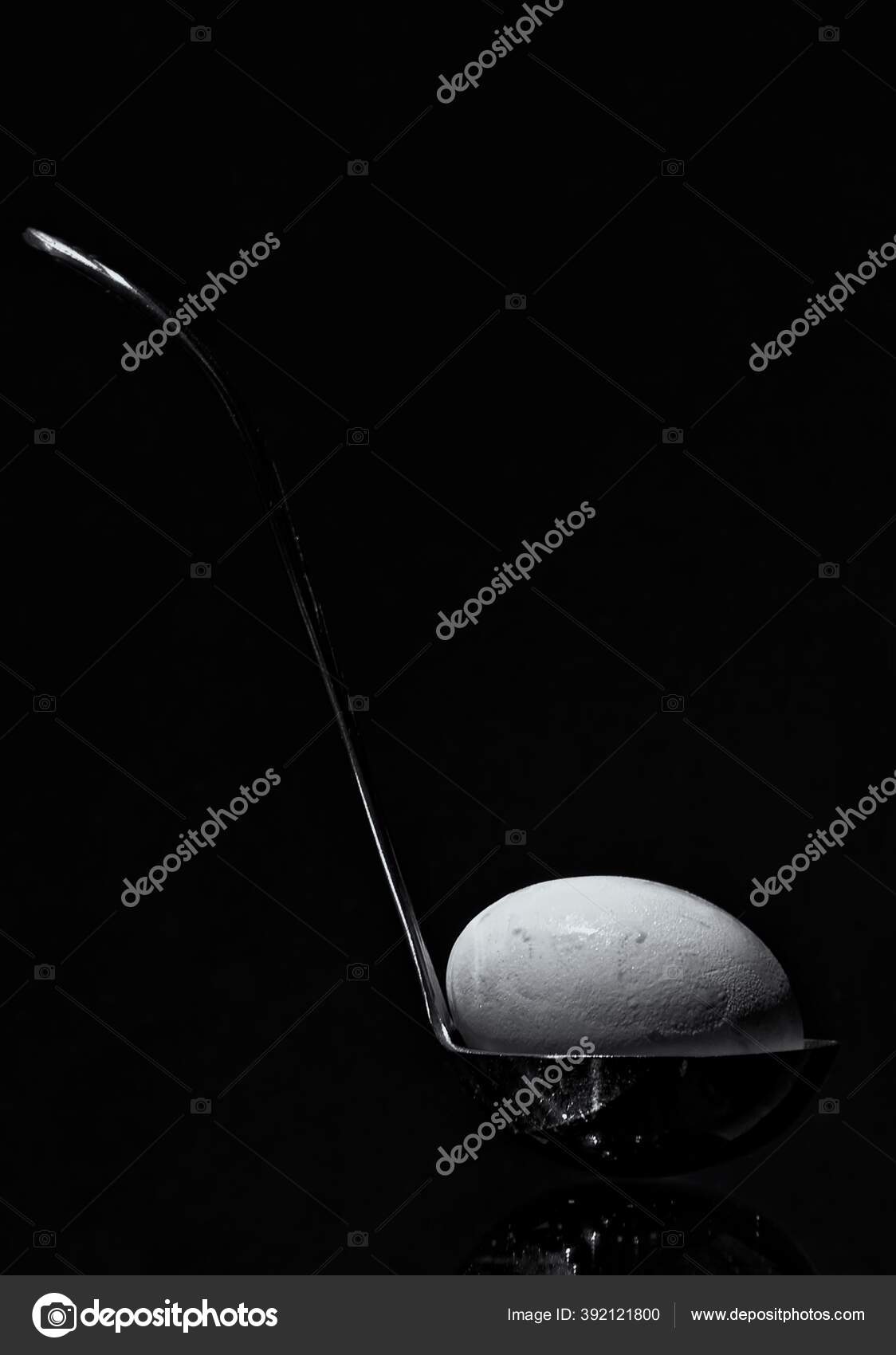 Vertical Grayscale Shot Soup Ladle Egg Stock Photo by ©Wirestock 392121800
