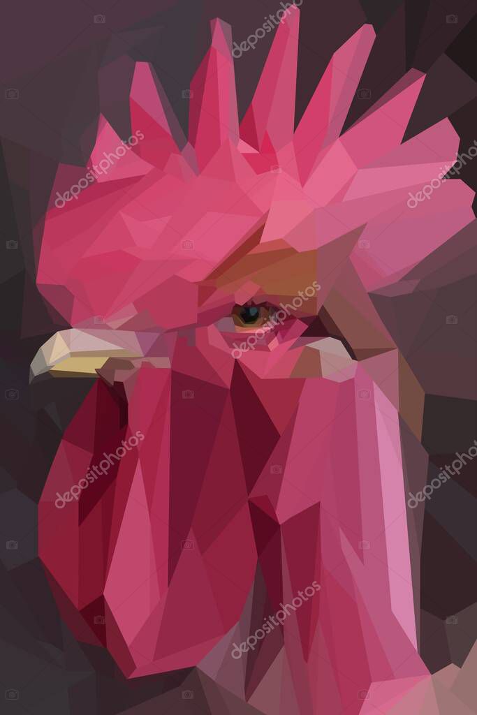 Patrón de polígono abstracto de cabeza de gallo vibrante rojo con ...