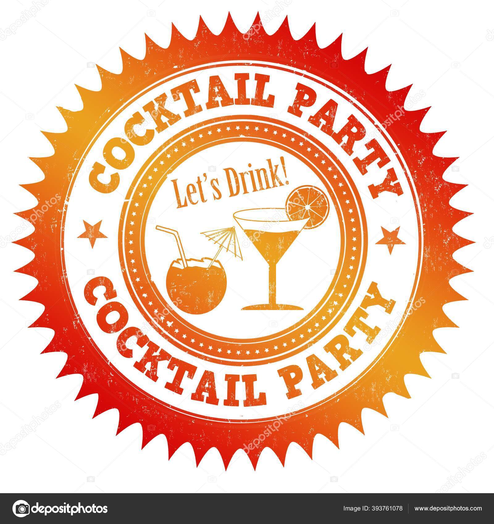 Orange Red Cocktail Party Grunge Stamp Isolated White Background ...