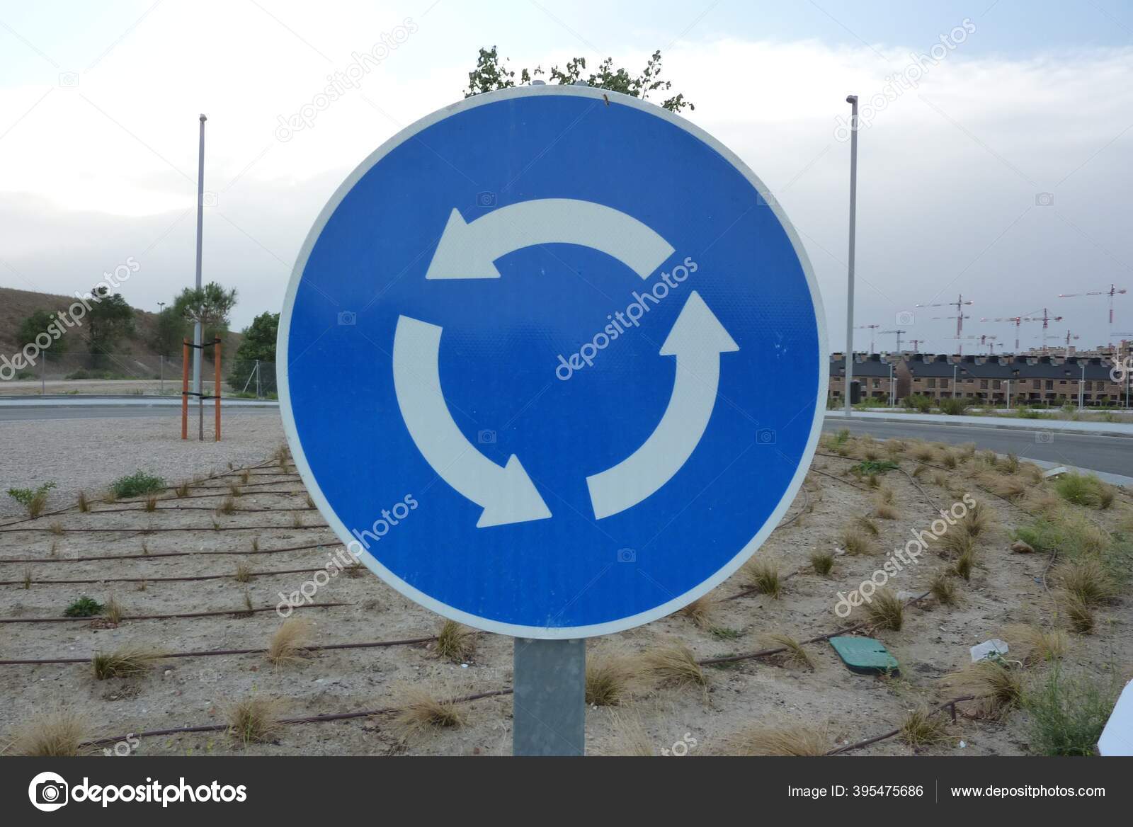 Closeup Shot Roundabout Signage Background Road — Stock Photo ...
