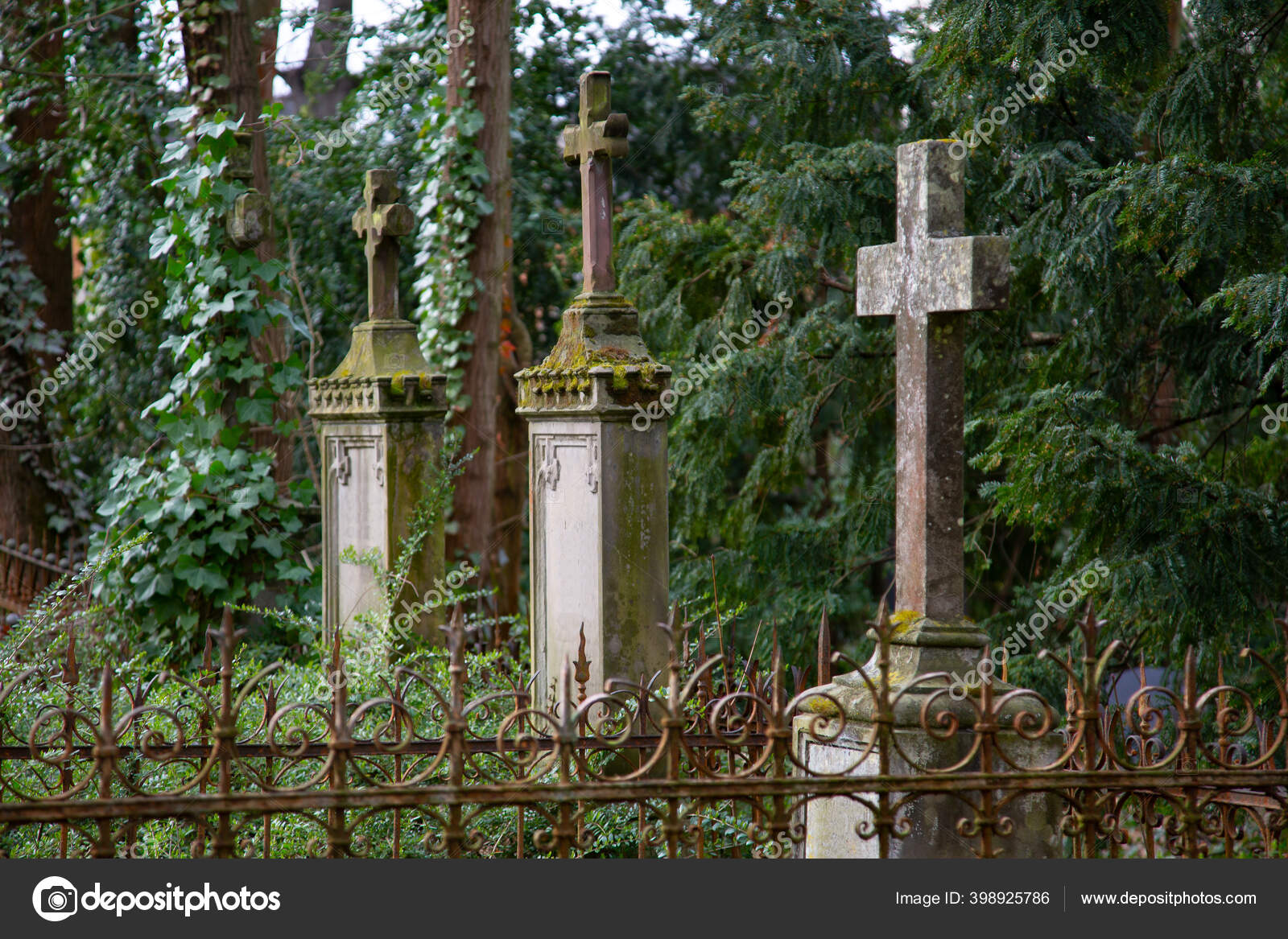 Eye Level Shot Mossy Gravestones Cemetery — Stock Photo © Wirestock ...