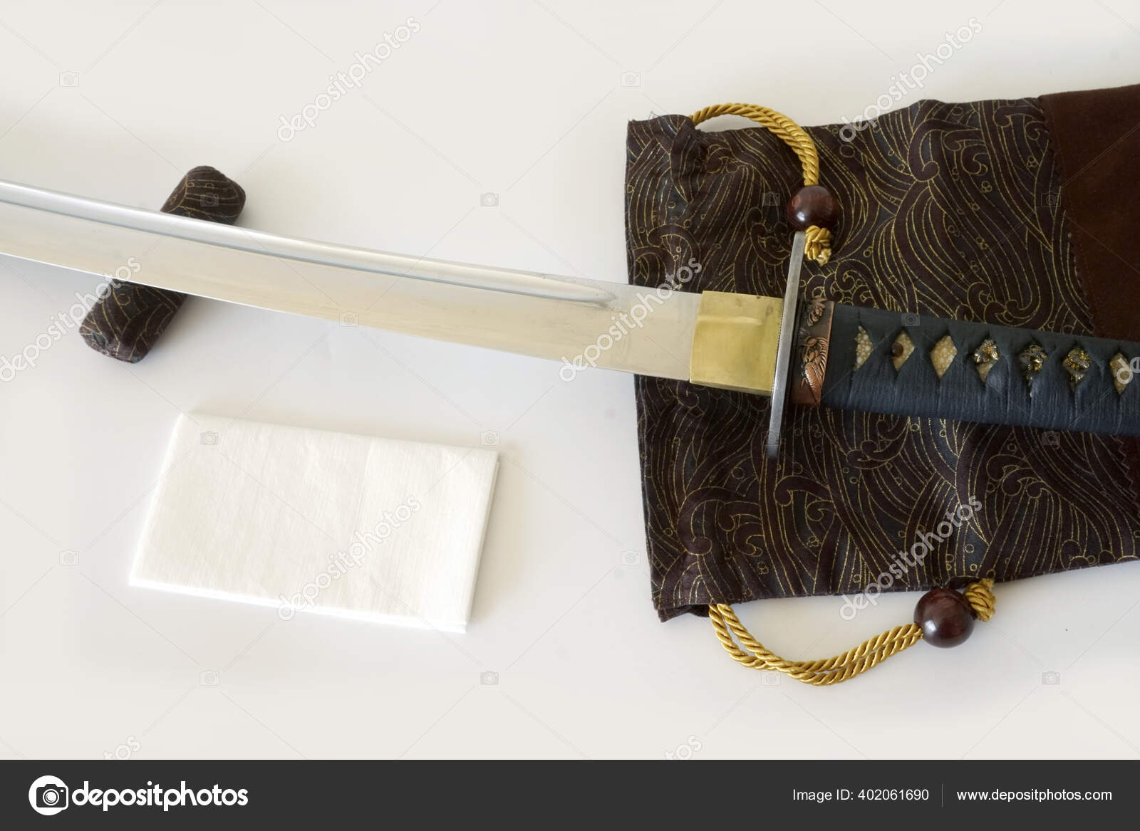 Top View Traditional Japanese Katana Sword Cleaning Supplies — Stock ...