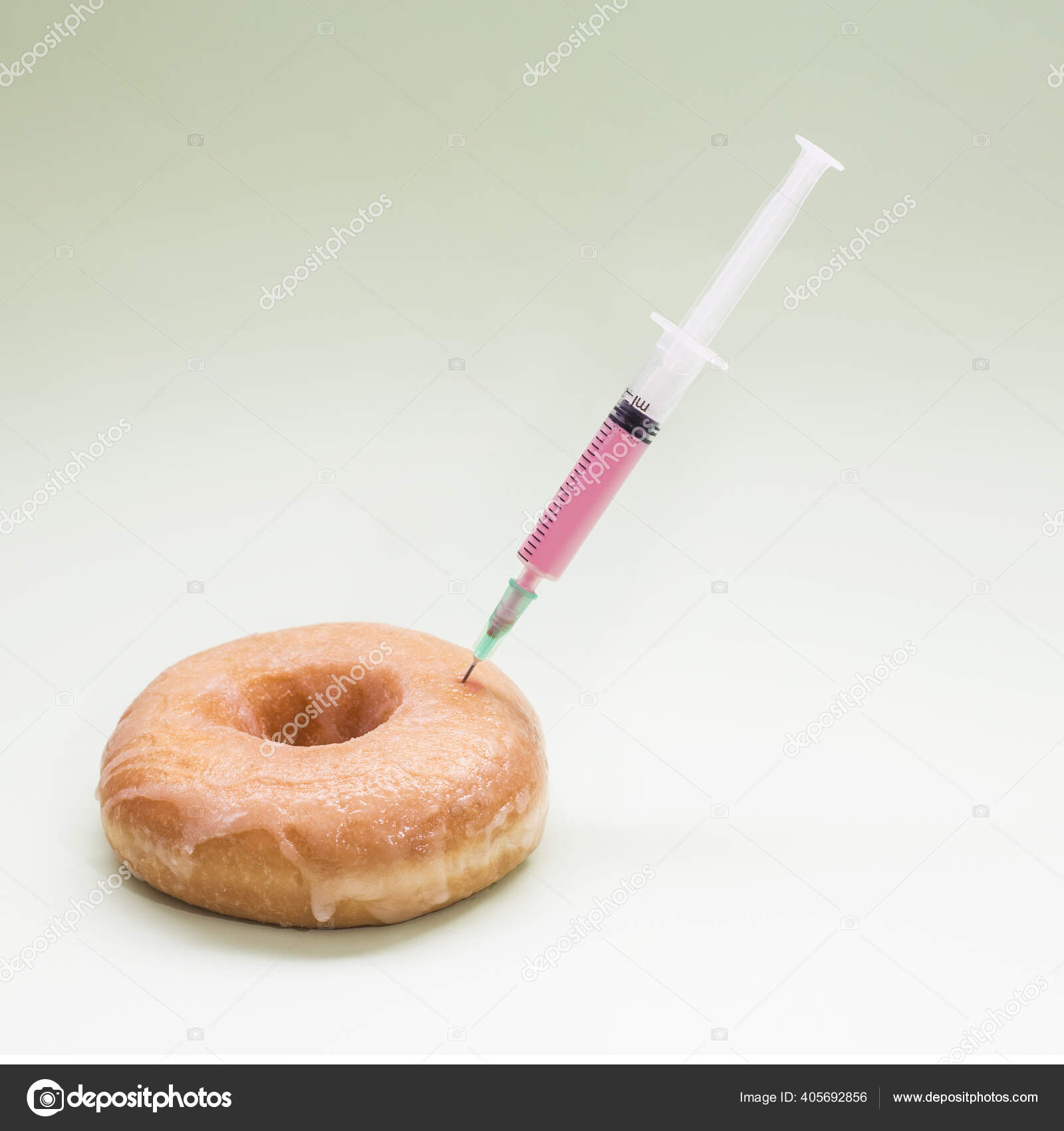 Sweet Donut Dessert Syringe Injecting Pink Liquid Sweet Addiction Stock ...