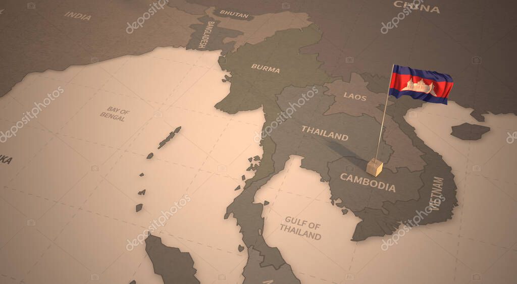 Mapa Vintage y Bandera de Asia Meridional Países Series 3D Renderizado 2022