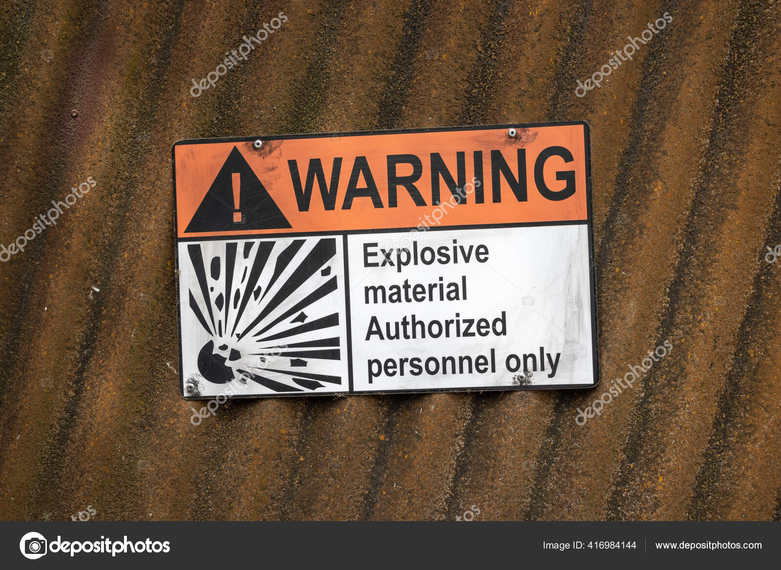 Warning Sign Corrugated Iron Wall Inscription Explosive Material ...