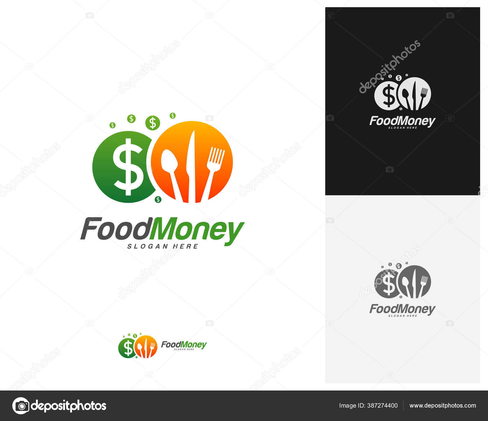 Creative Food Money Logo Design Vector Restaurant Food Court Cafe Stock ...
